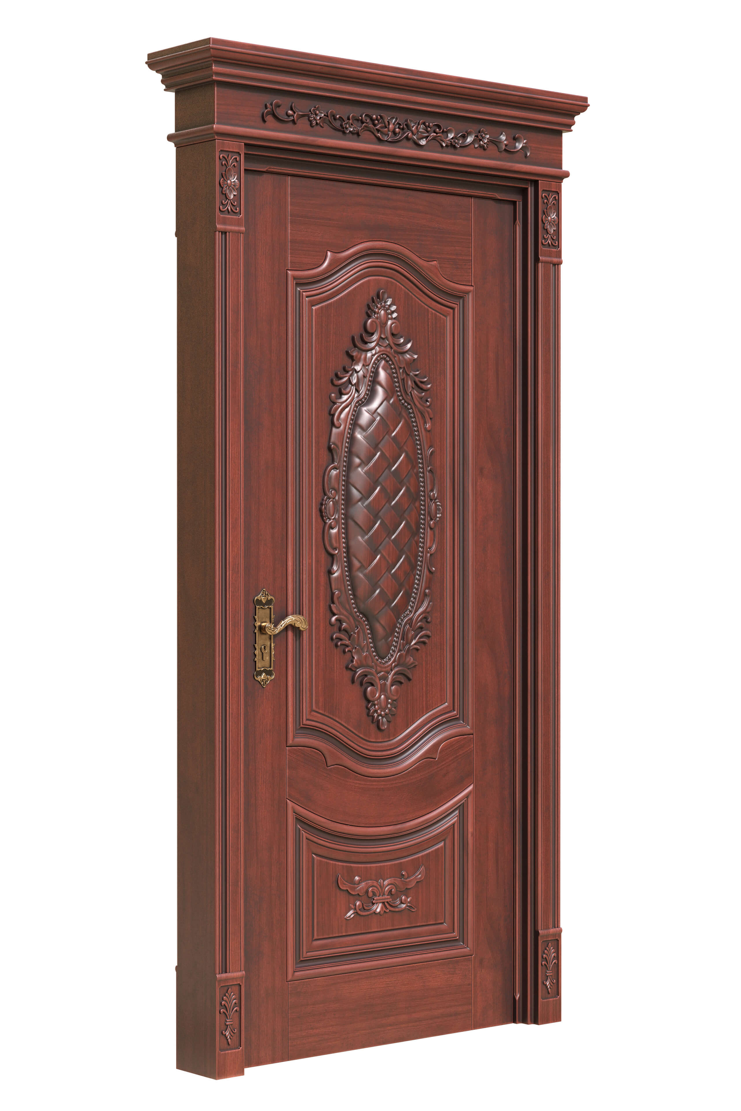 European Style Carved Solid Wood Door - 3D Model by guseguxiang