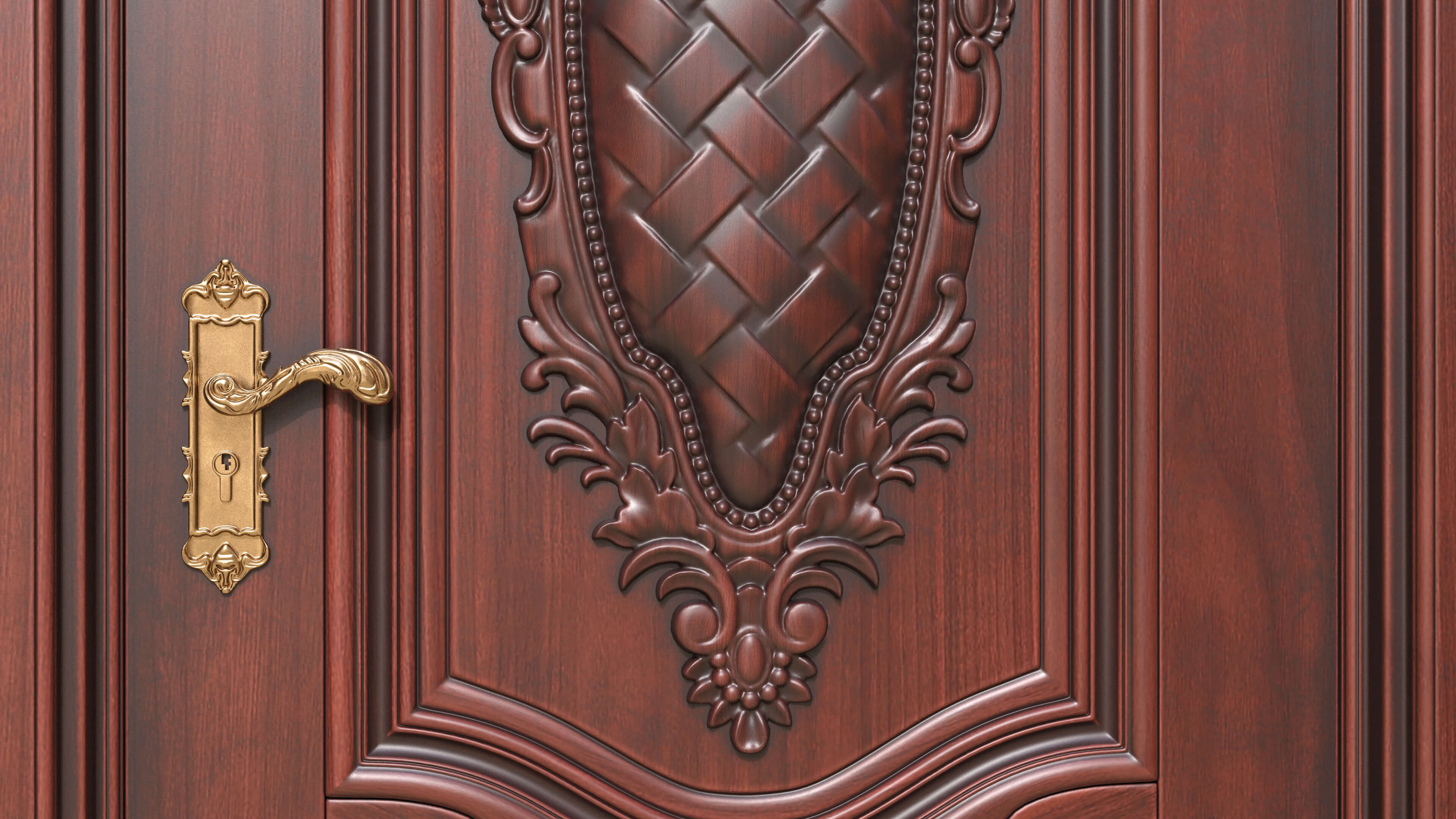 European Style Carved Solid Wood Door - 3D Model by guseguxiang