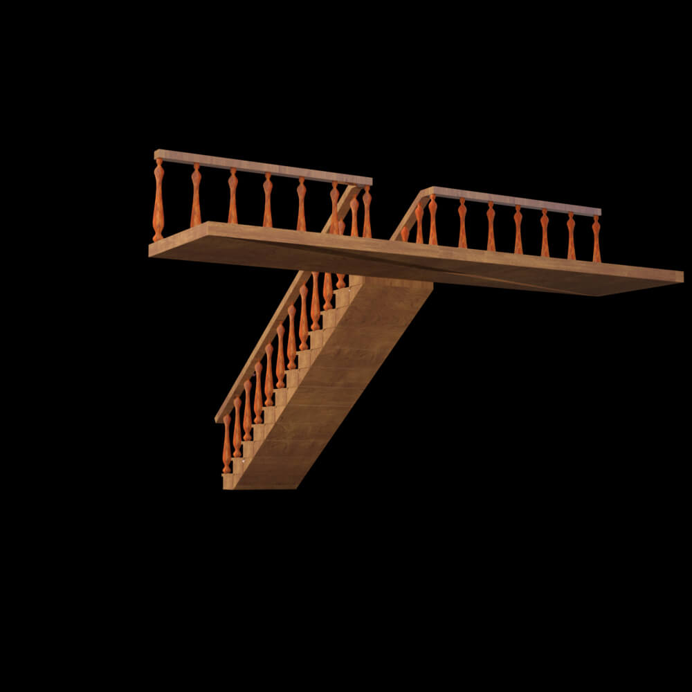 T Shaped Staircase - Daz Content by guy91600