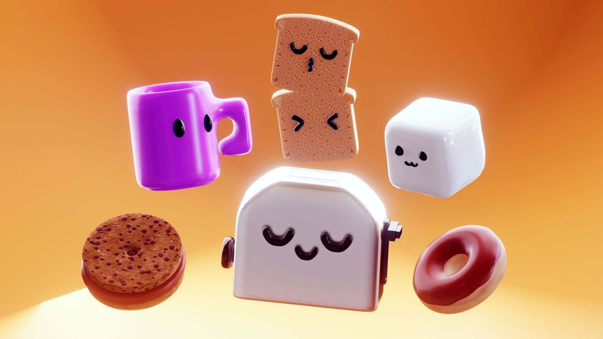 Happy Breaksfast Cute Food Collection - 3D Model by gvart