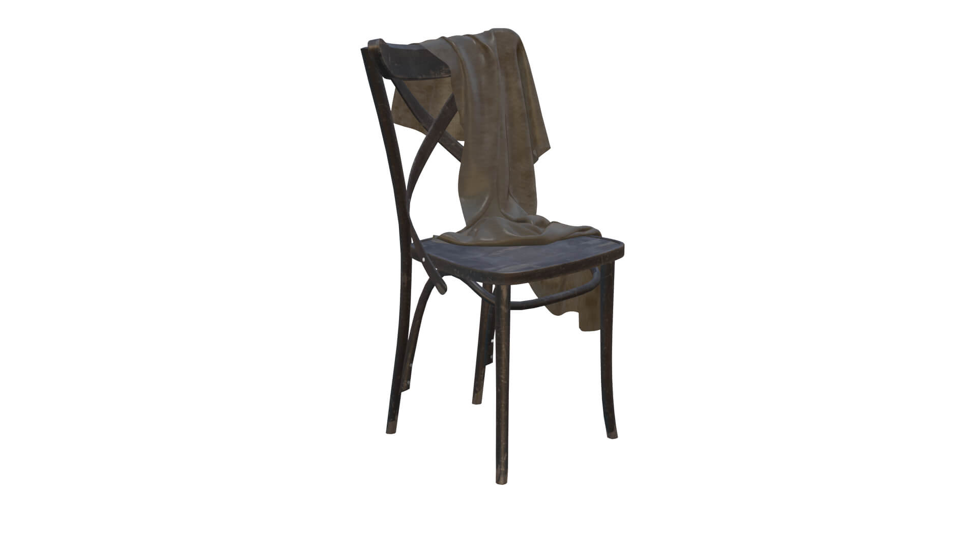 Chair With a Brown Cloth Draped Over The Back - 3D Model by H3afDya