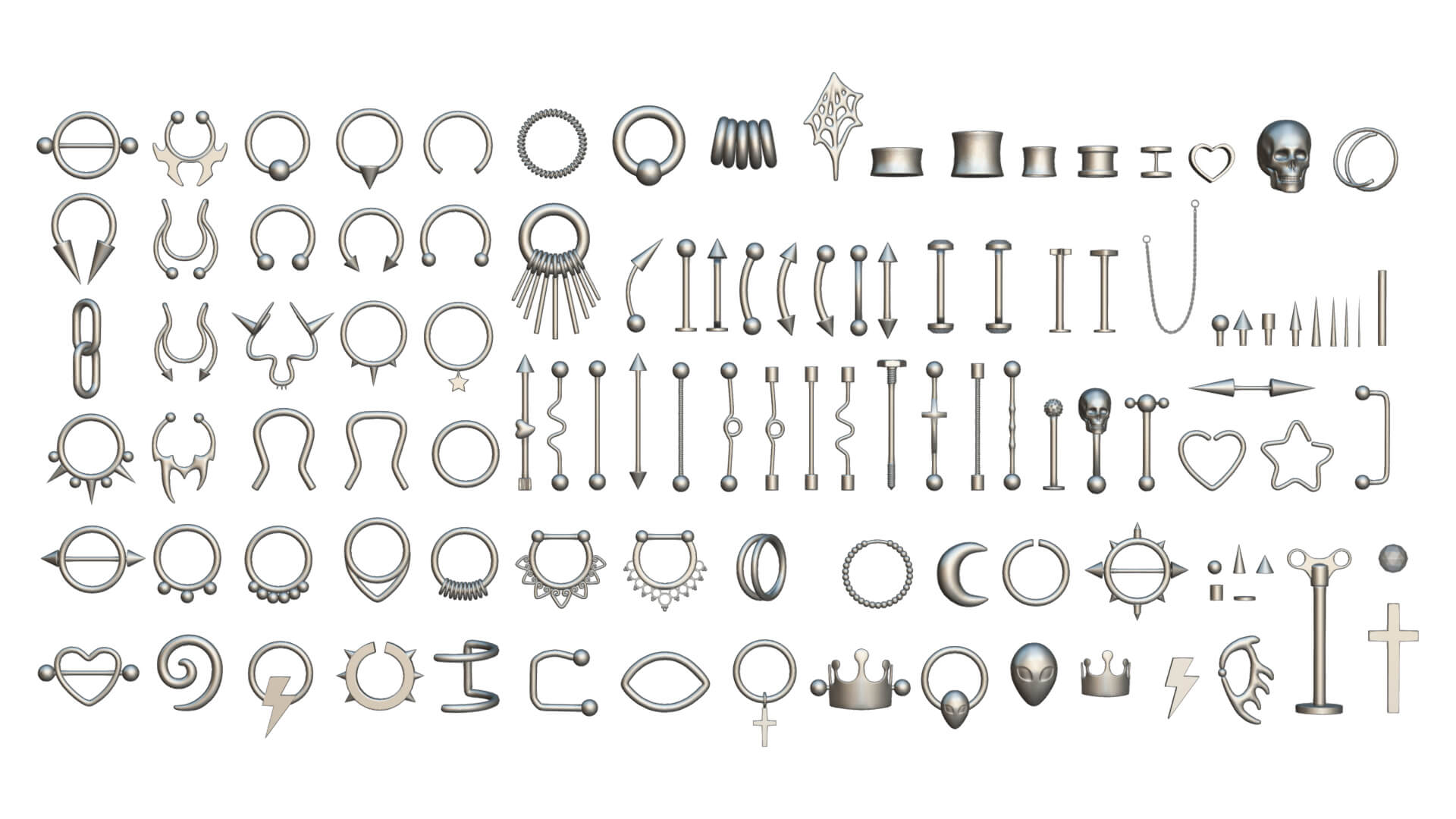 Piercing Mega Pack - 100 Pieces in 1 3D Model by h3ydari96