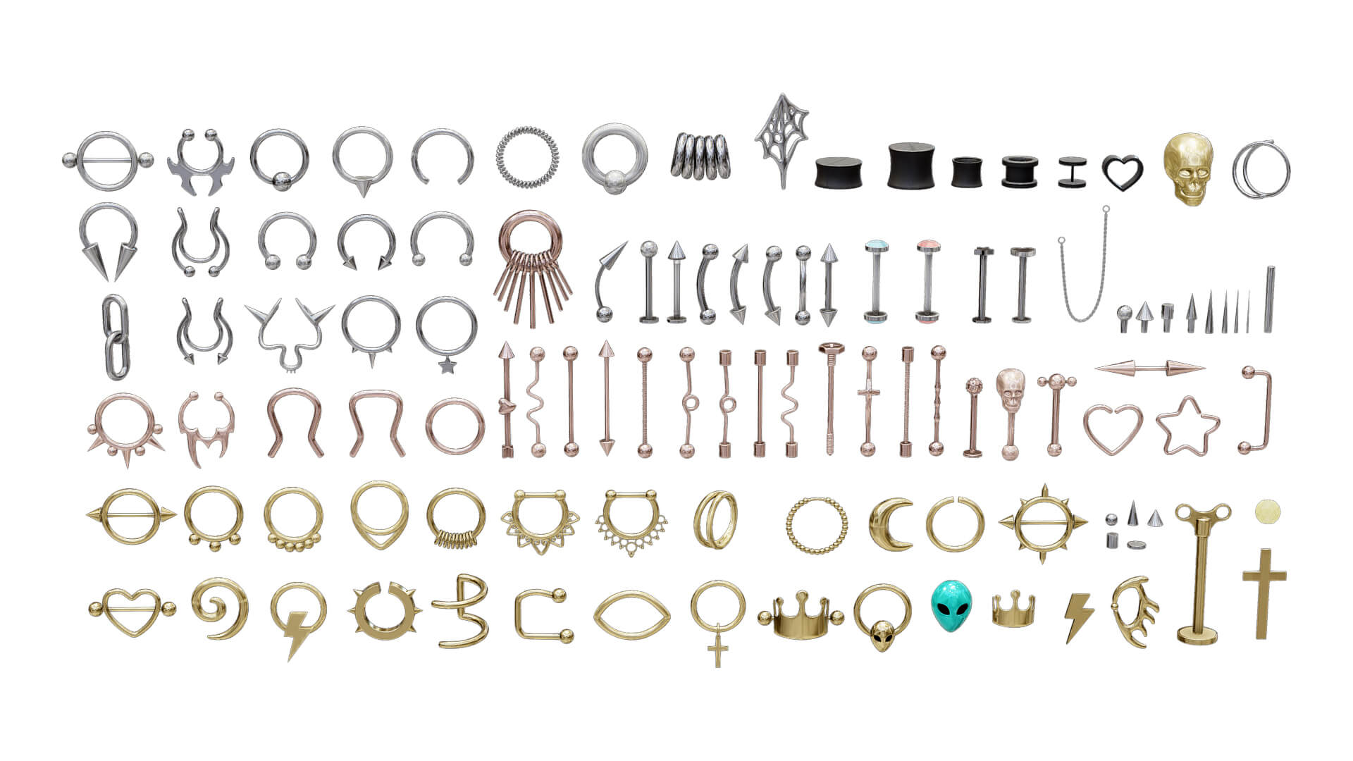 Piercing Mega Pack - 100 Pieces in 1 3D Model by h3ydari96
