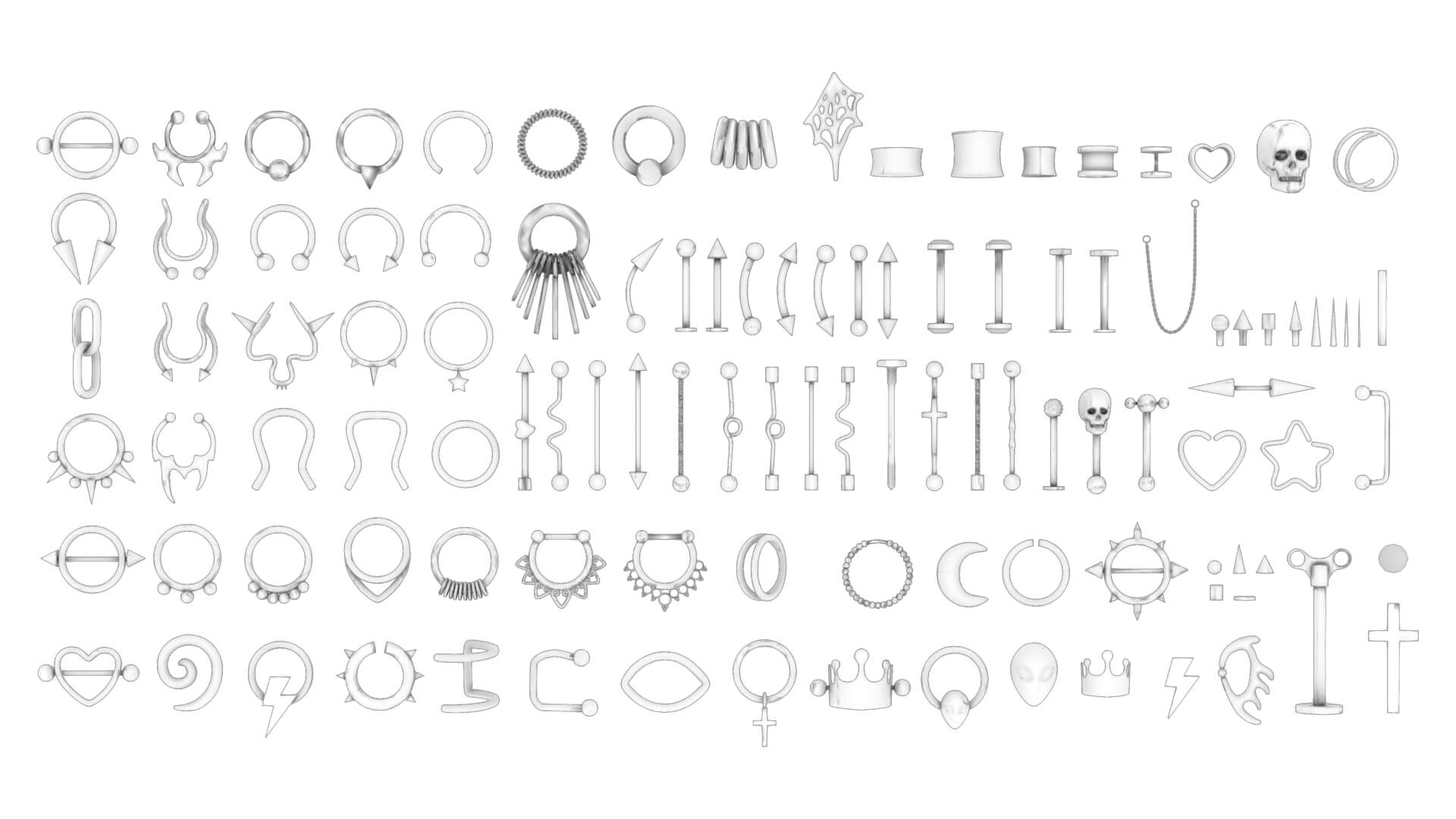 Piercing Mega Pack - 100 Pieces in 1 3D Model by h3ydari96