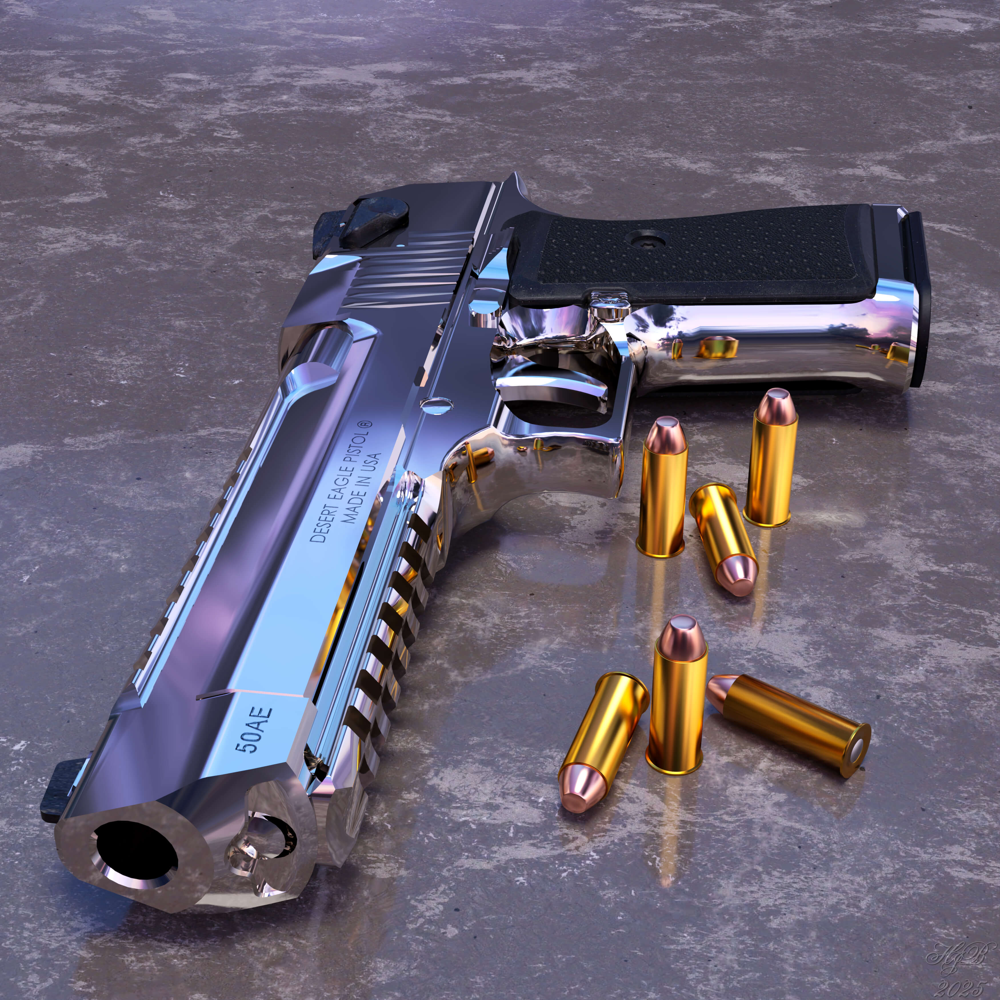 Desert Eagle .50 AE 3D Render, Digital Art by Hajoba