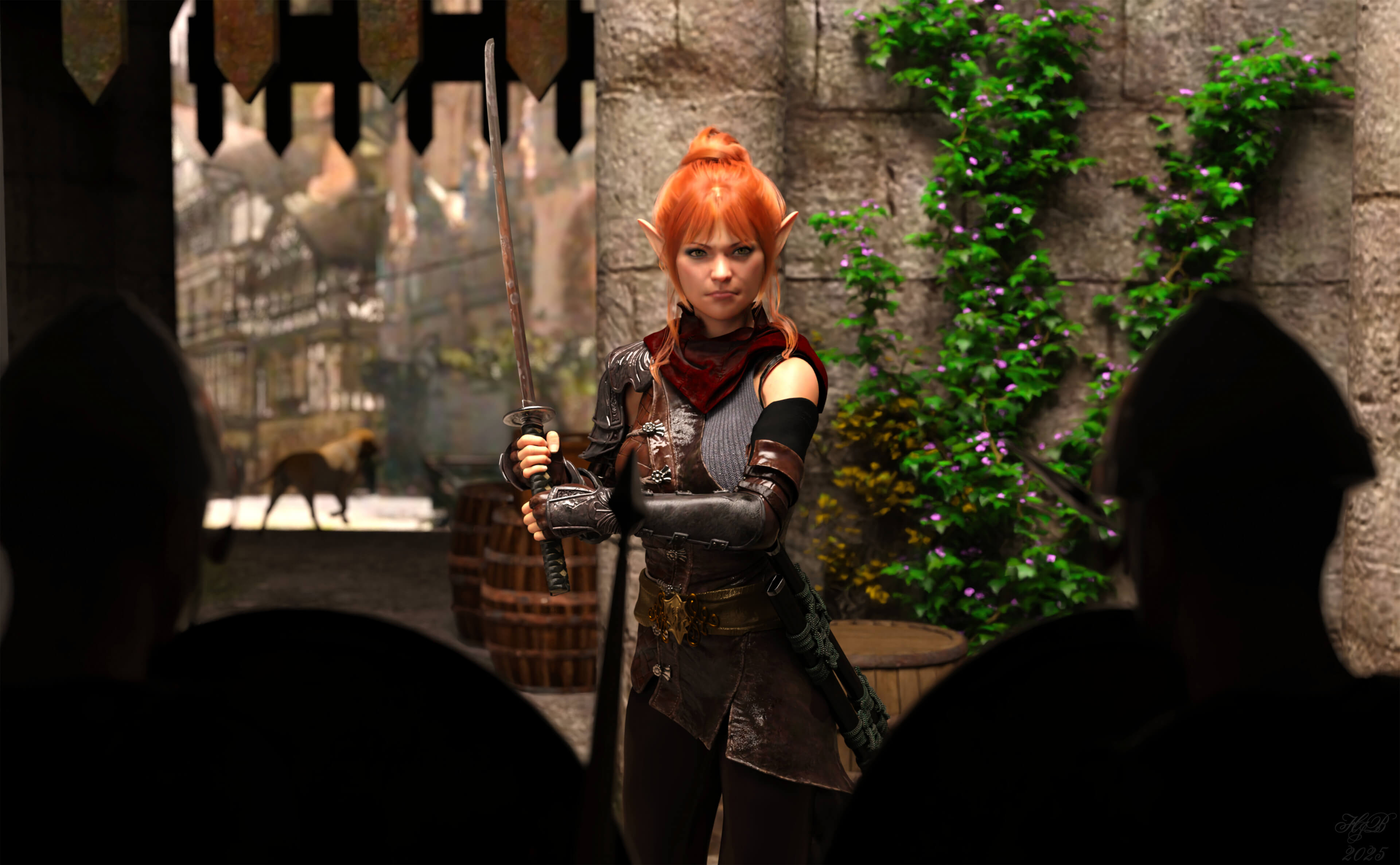 Elf in Combat 3D Render, Digital Art by Hajoba