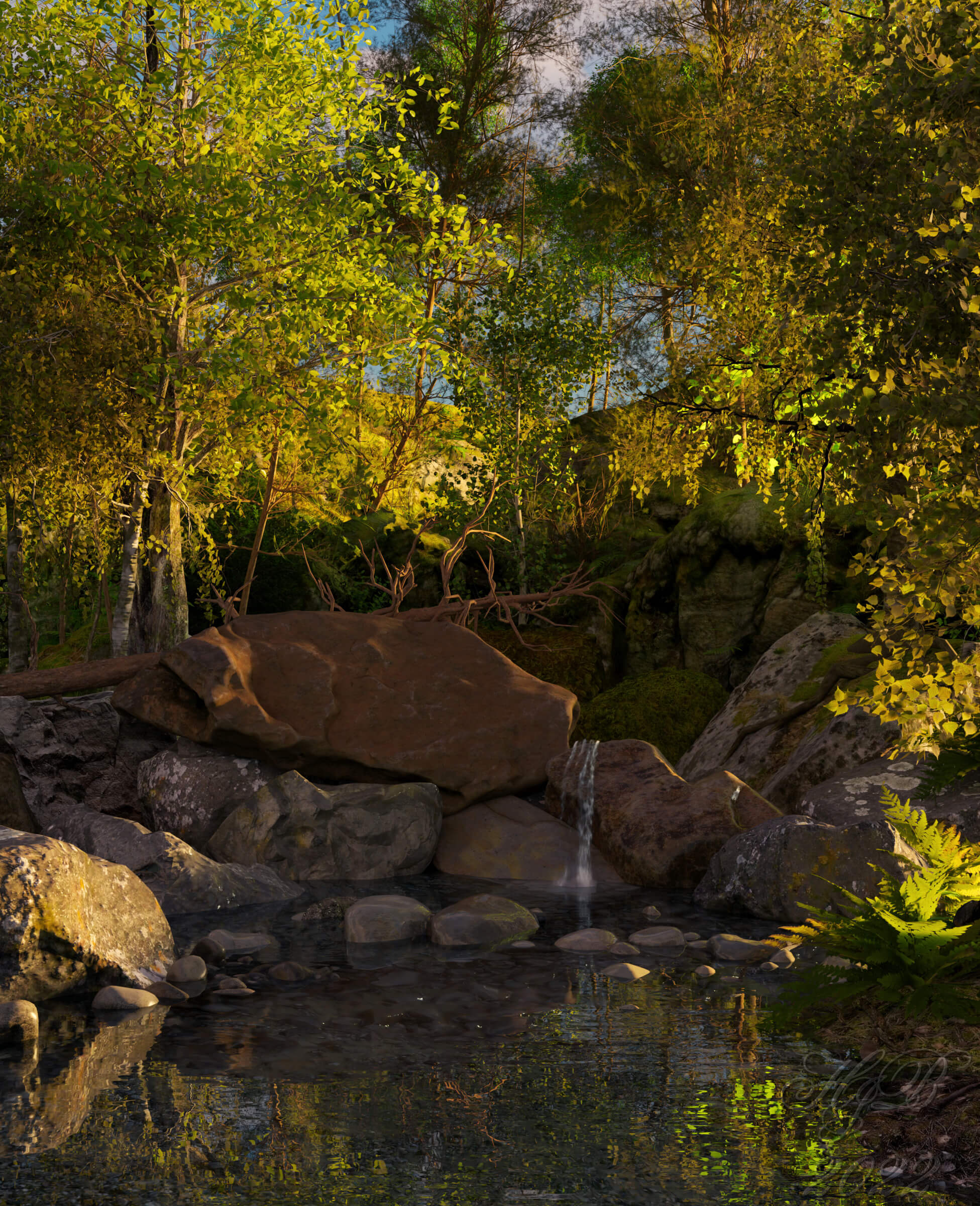 Forest Scene 3D Render, Digital Art by Hajoba