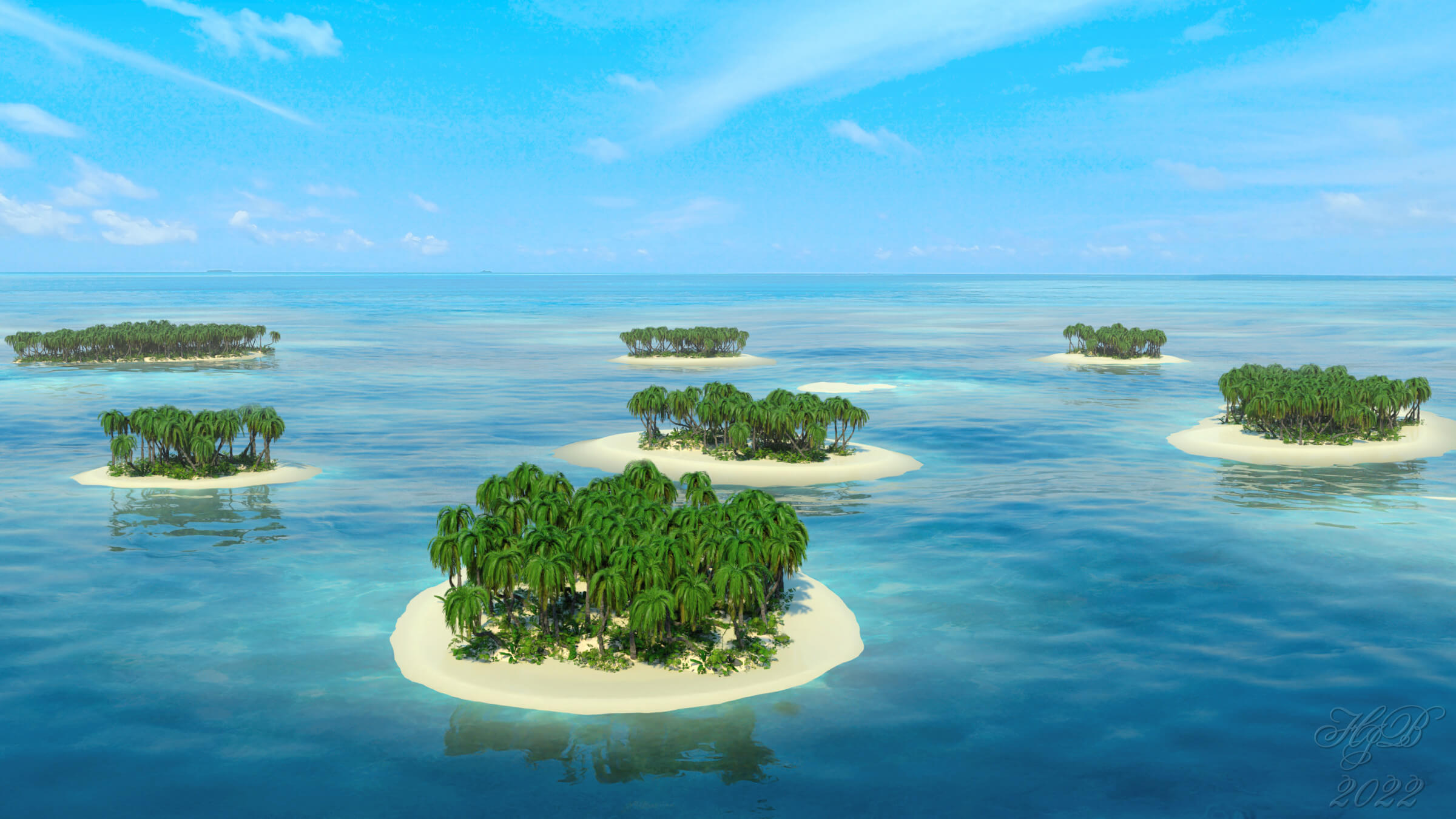 Island Atolls 3D Render, Digital Art by Hajoba