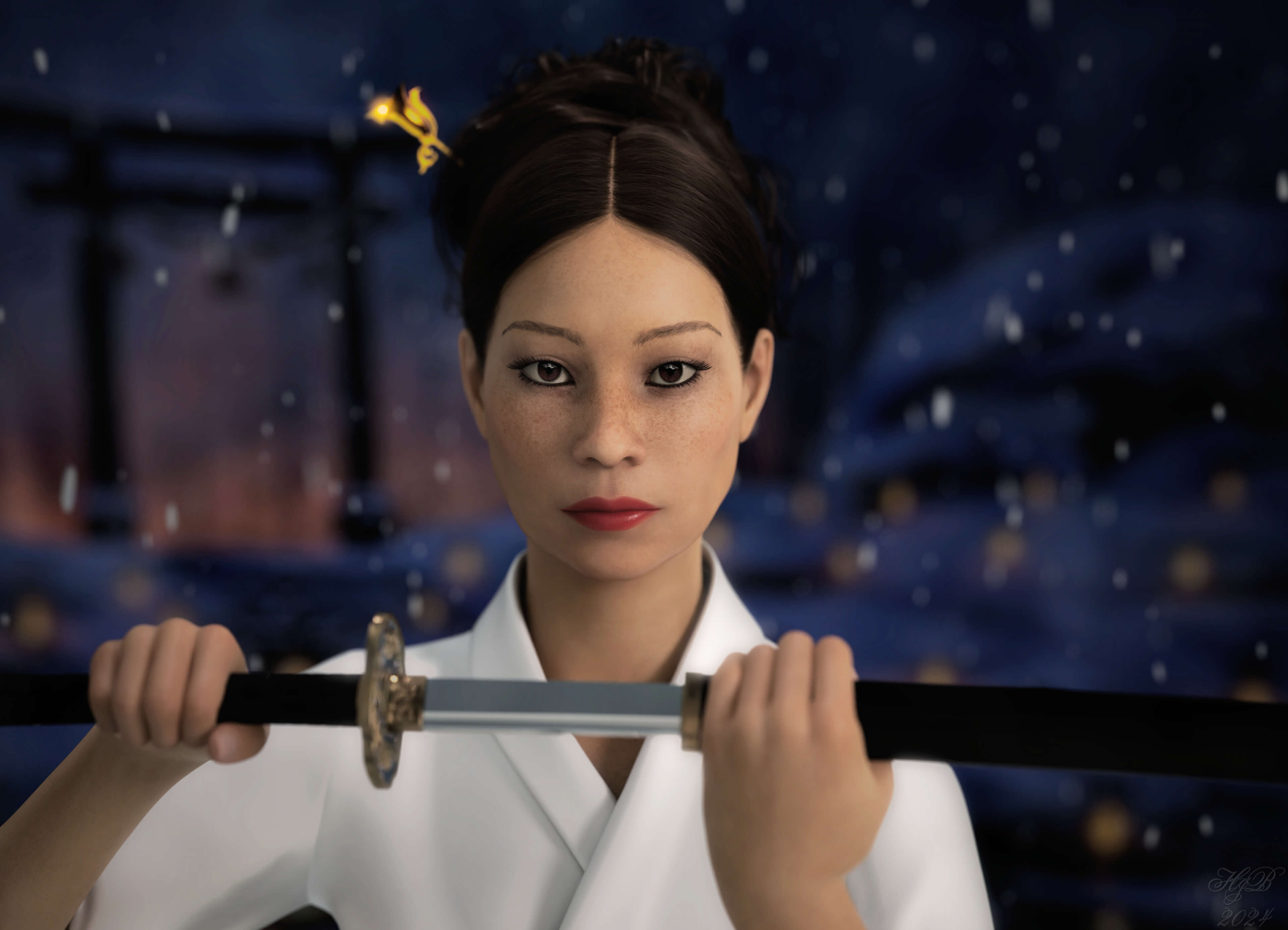 Lucy Liu - Kill Bill 3D Render, Digital Art by Hajoba