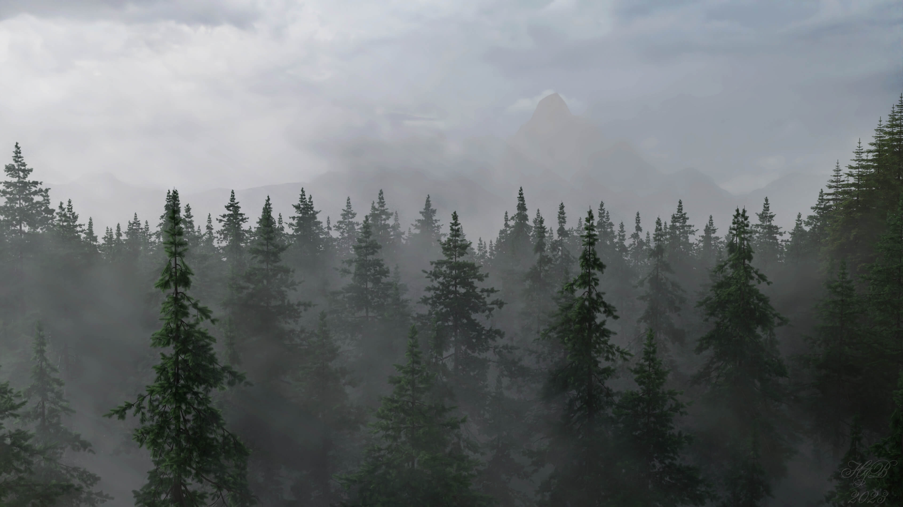 Misty Pine Forest 3D Render | RenderHub Gallery