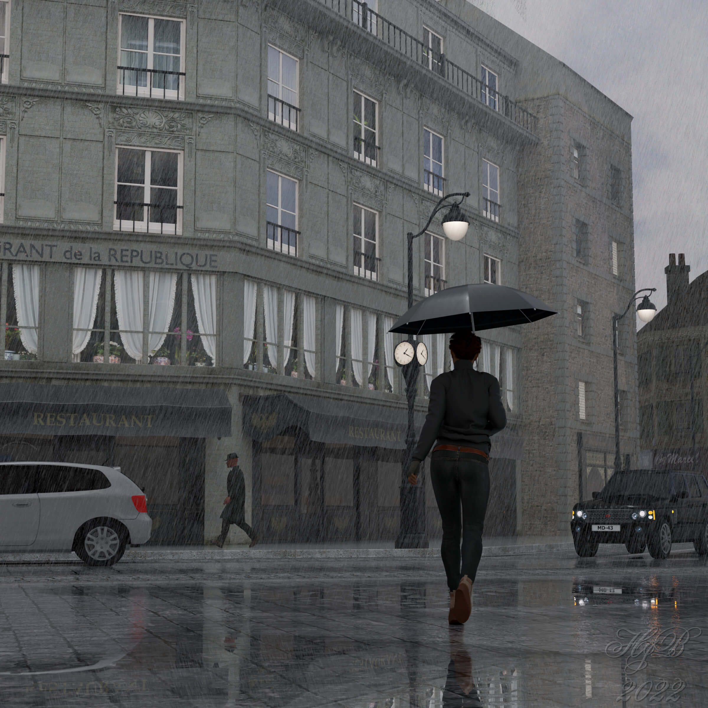 Rainy City 3D Render, Digital Art by Hajoba
