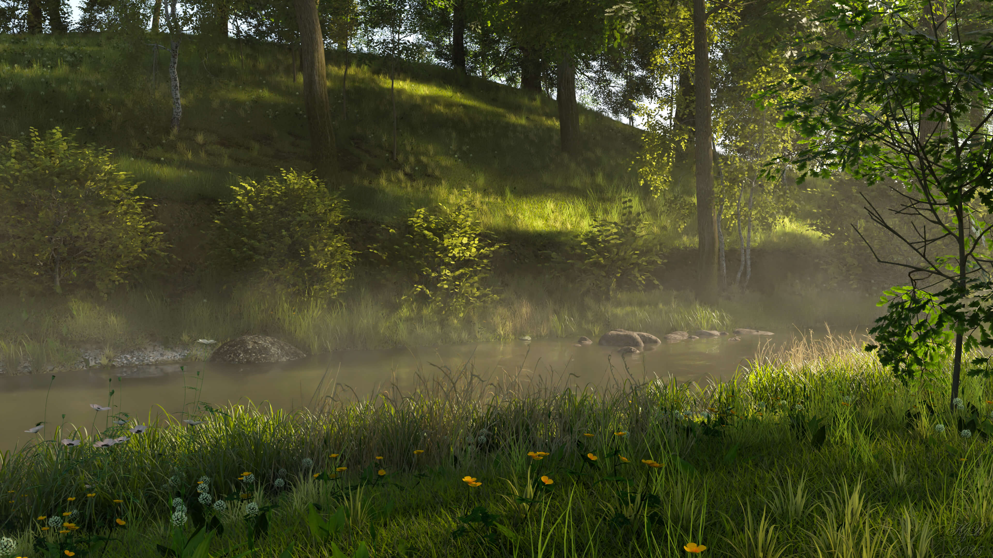 River Valley 3D Render, Digital Art by Hajoba