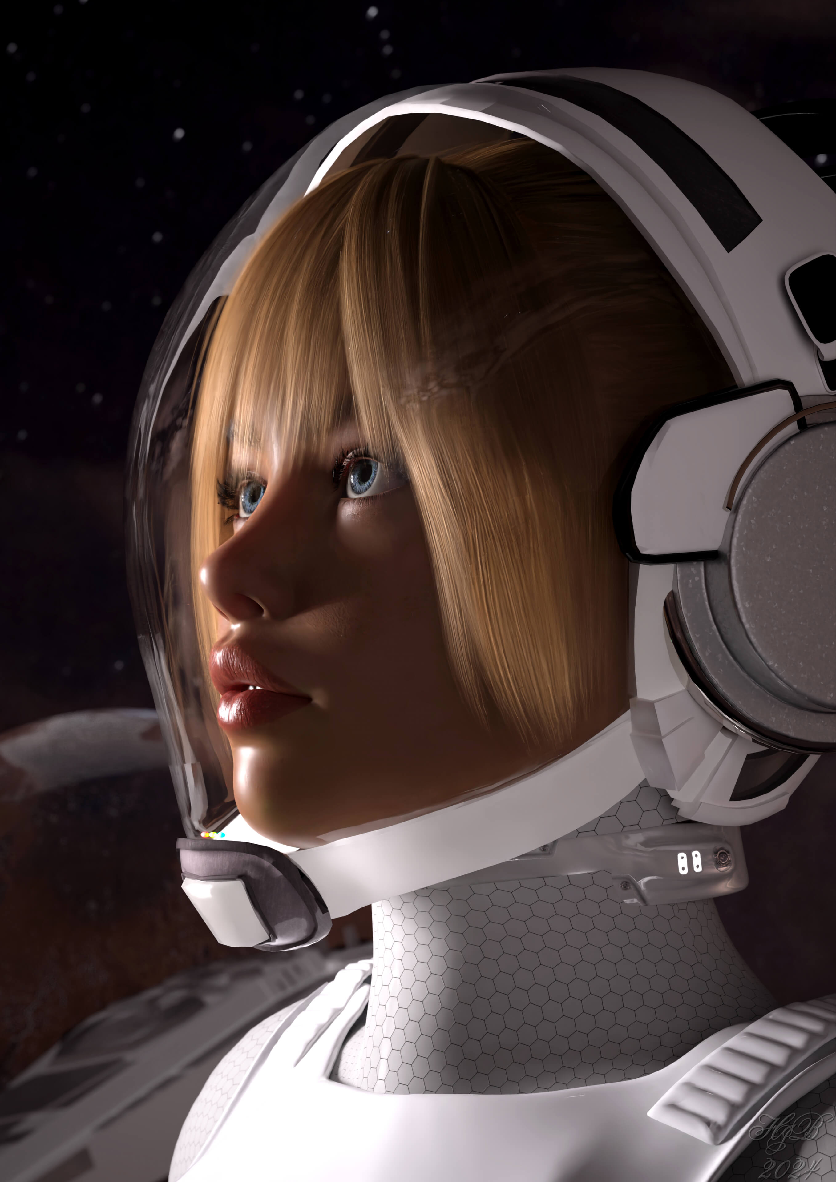 Space Girl 3D Render, Digital Art by Hajoba