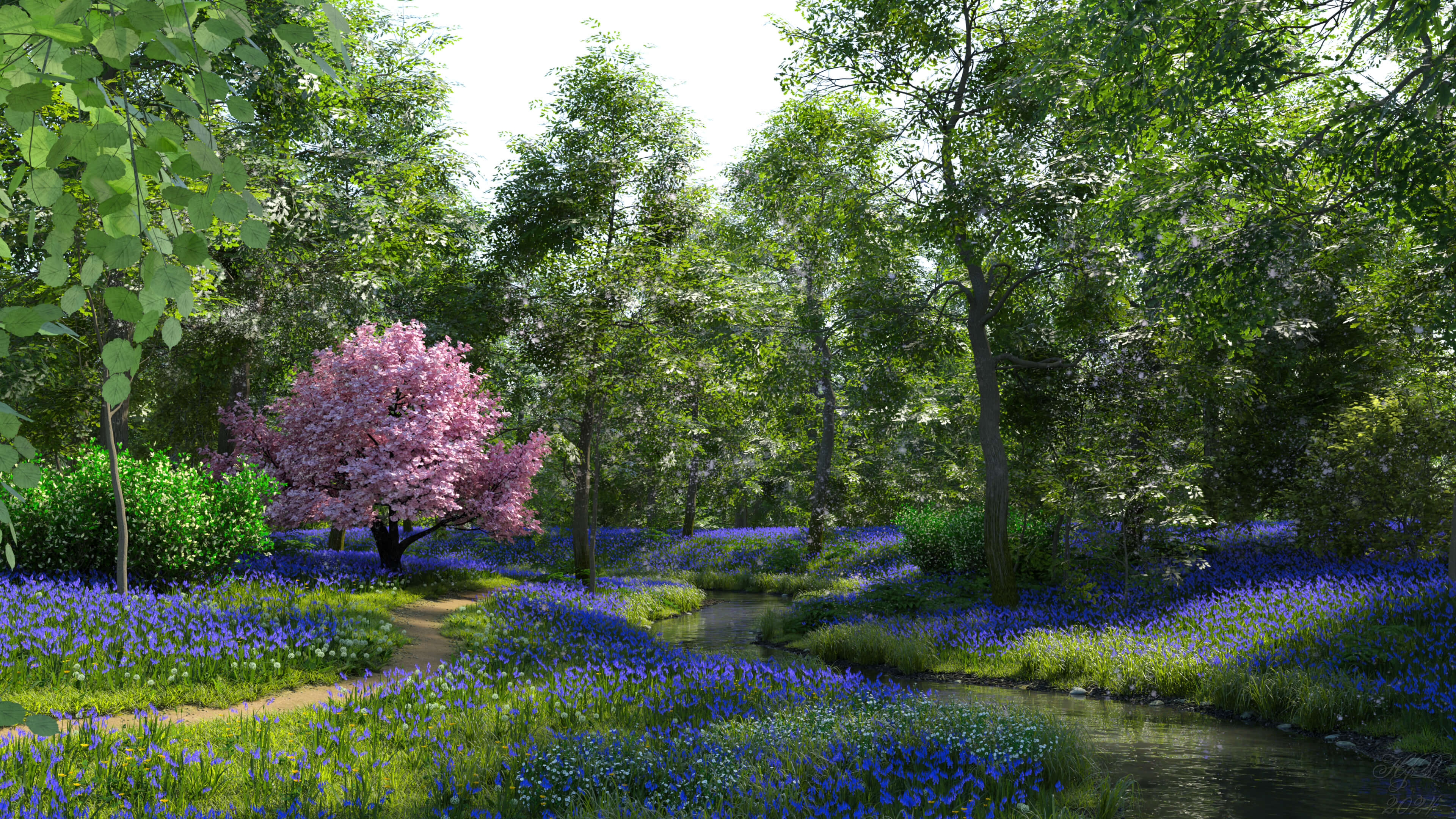 Spring Forest 3D Render, Digital Art by Hajoba
