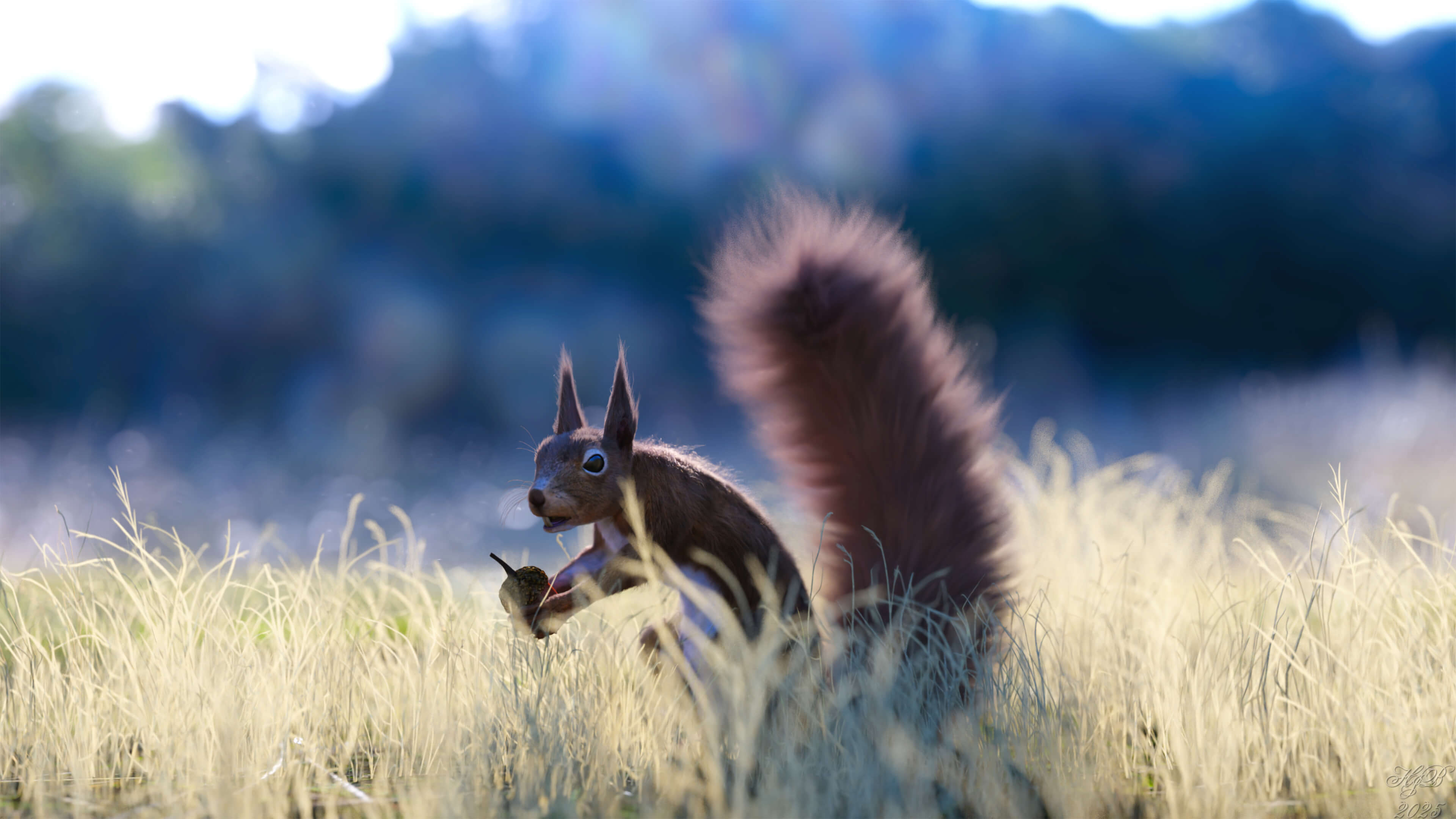 Squirrel Gather Food 3D Render, Digital Art by Hajoba