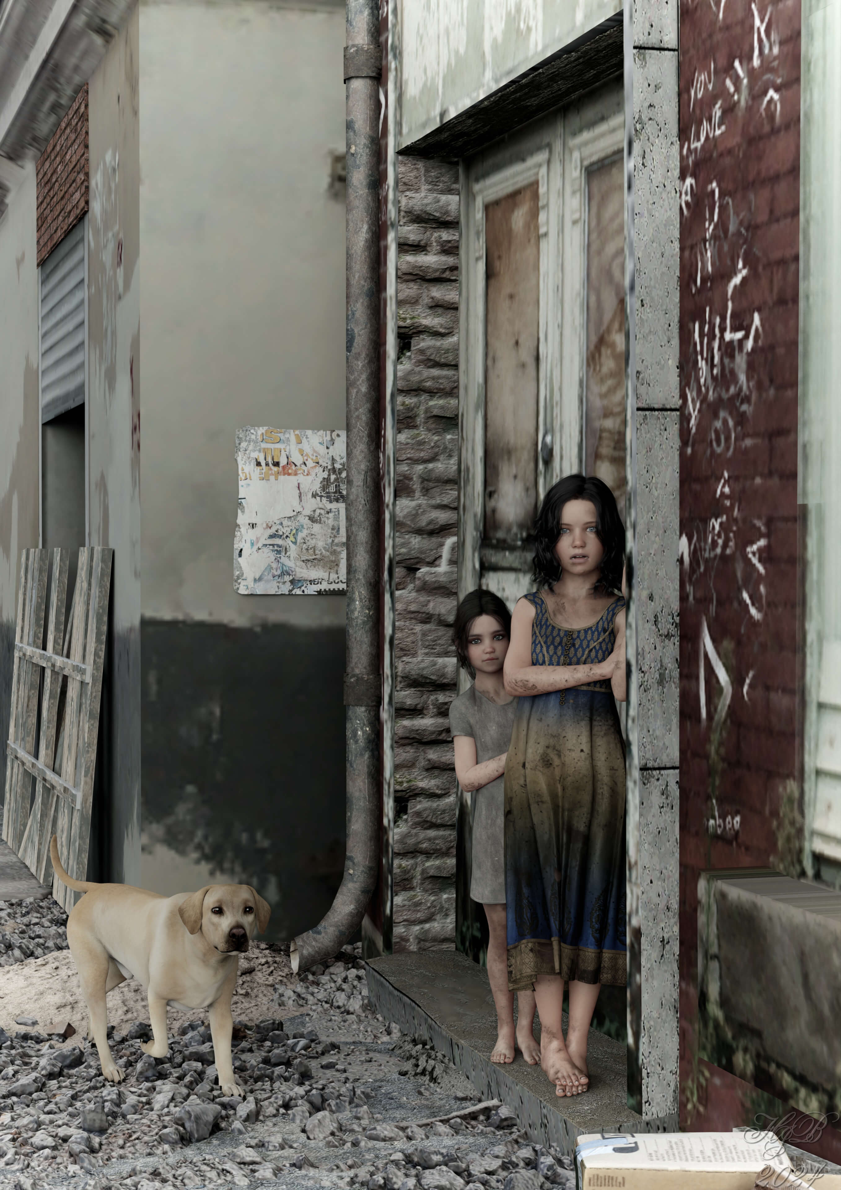 Street Kids 3D Render, Digital Art by Hajoba