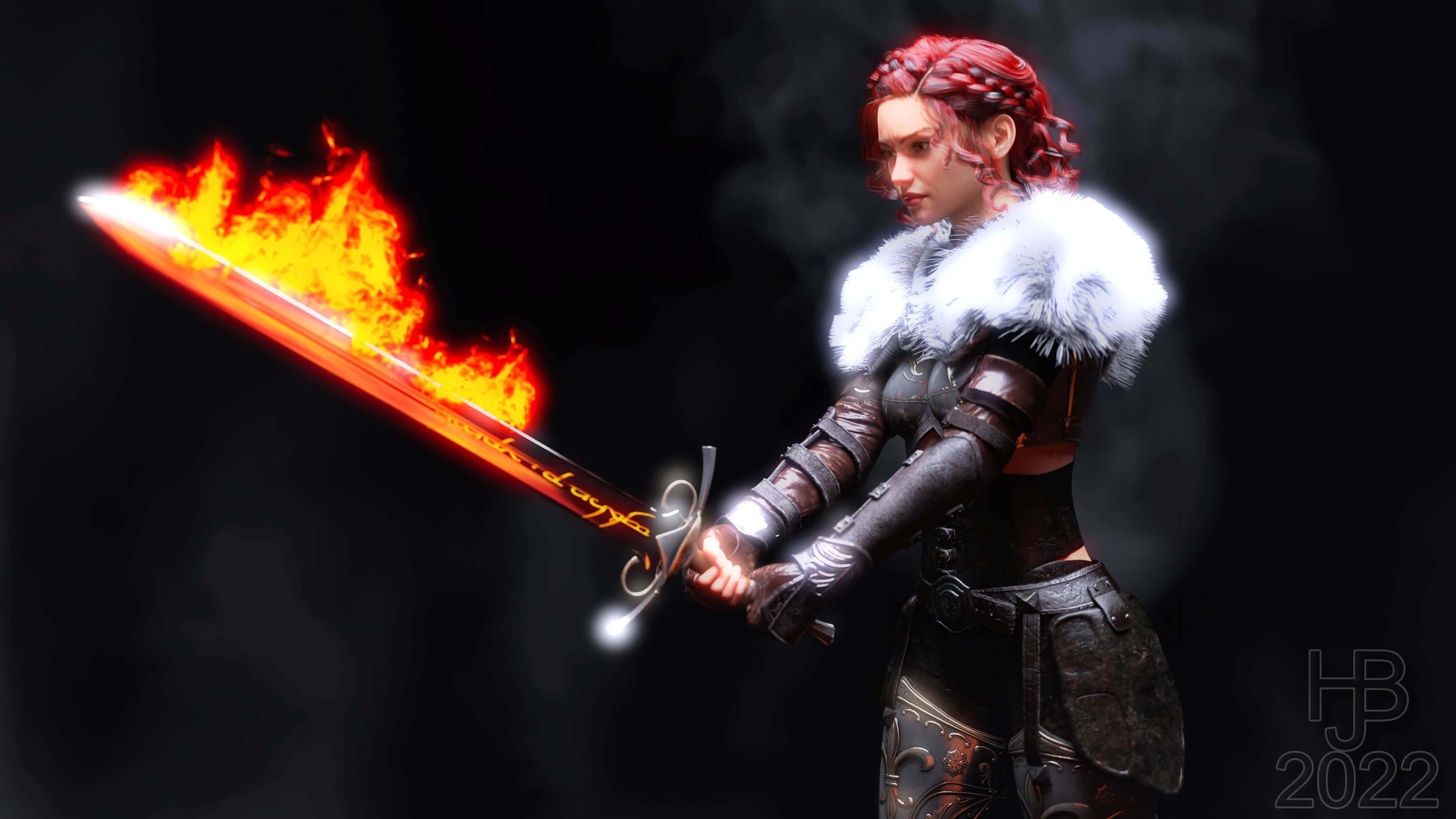 Sword Of Fire 3D Render, Digital Art by Hajoba