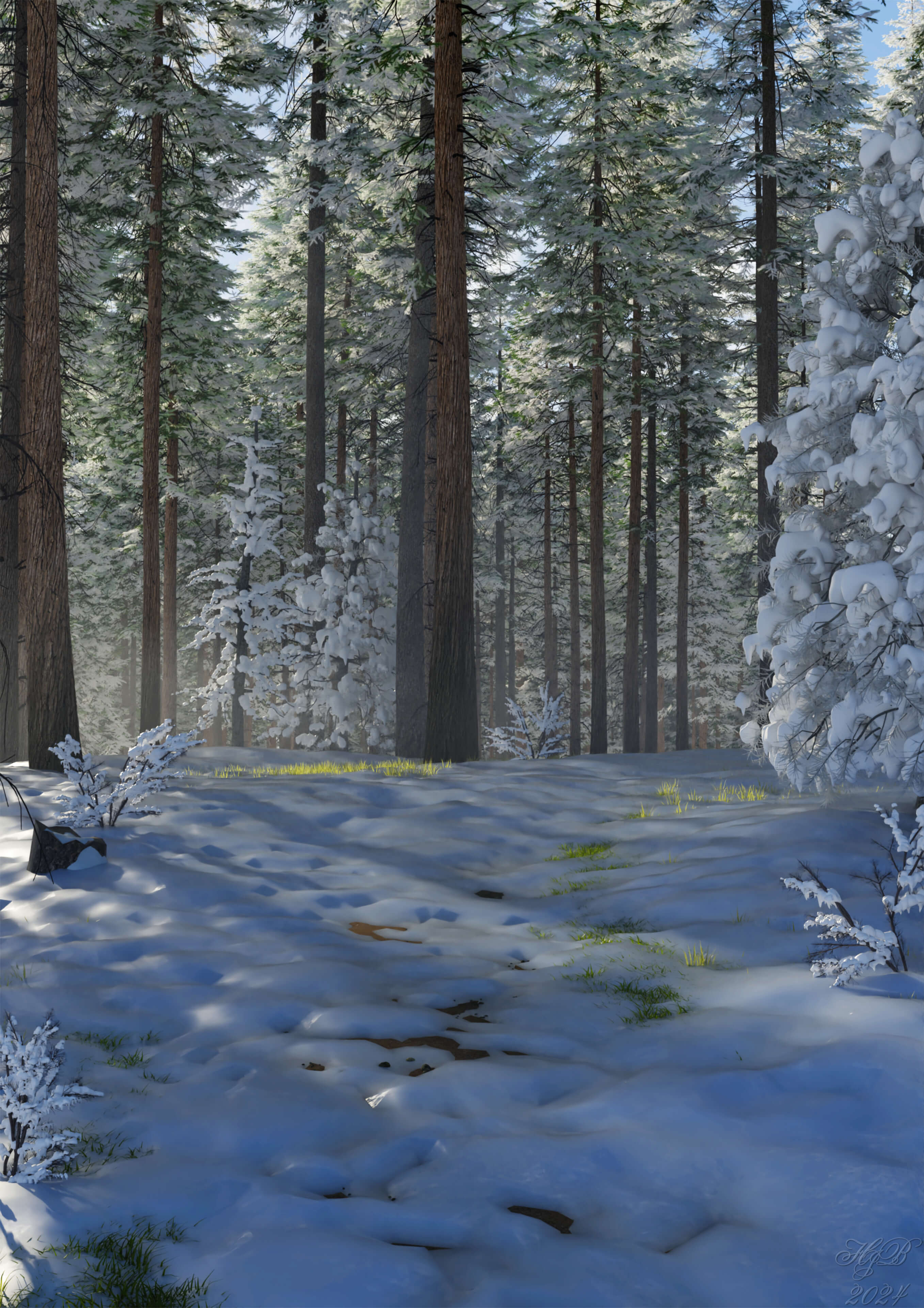 Winter Forest Path 3D Render | RenderHub Gallery