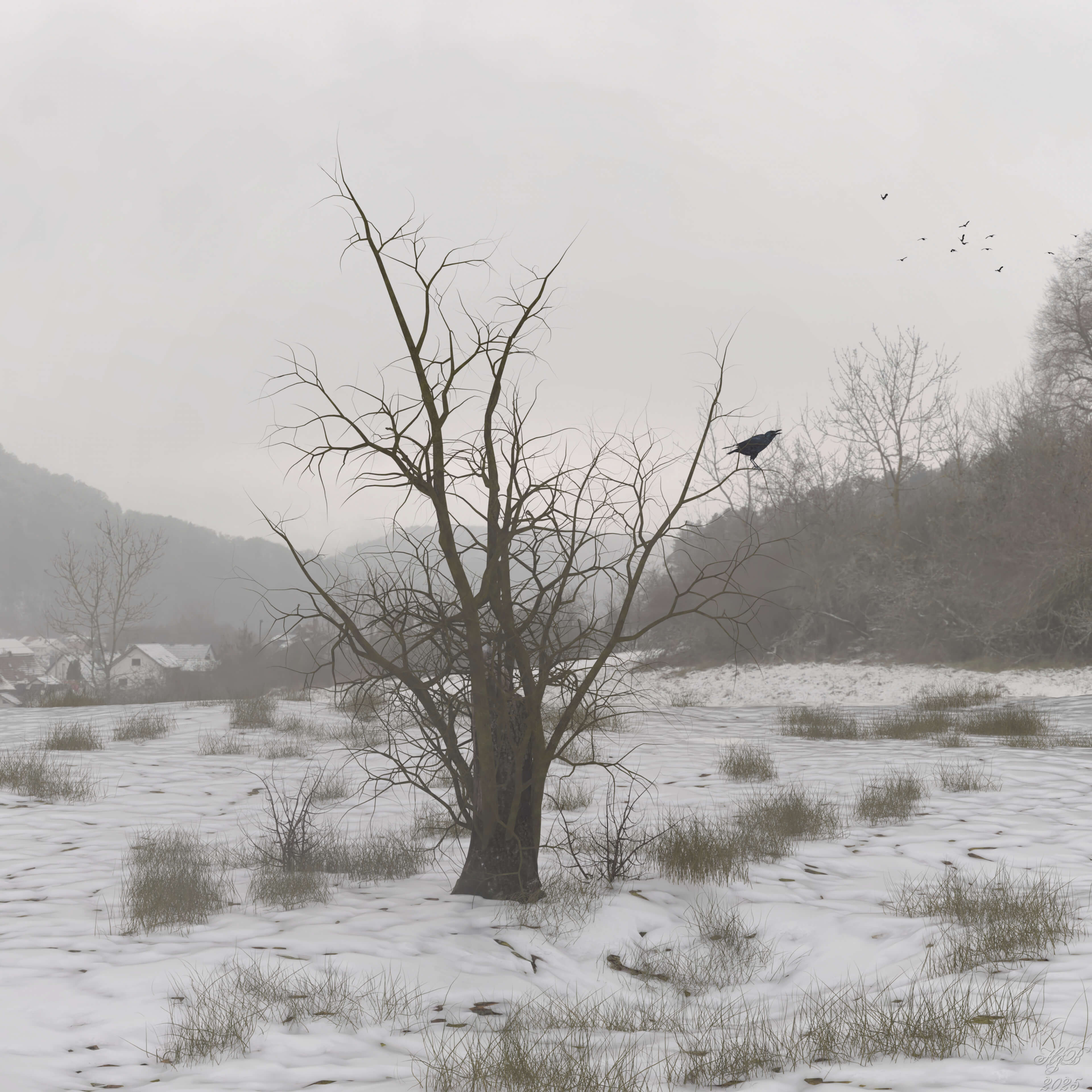 Winter Scene 3 3D Render, Digital Art by Hajoba