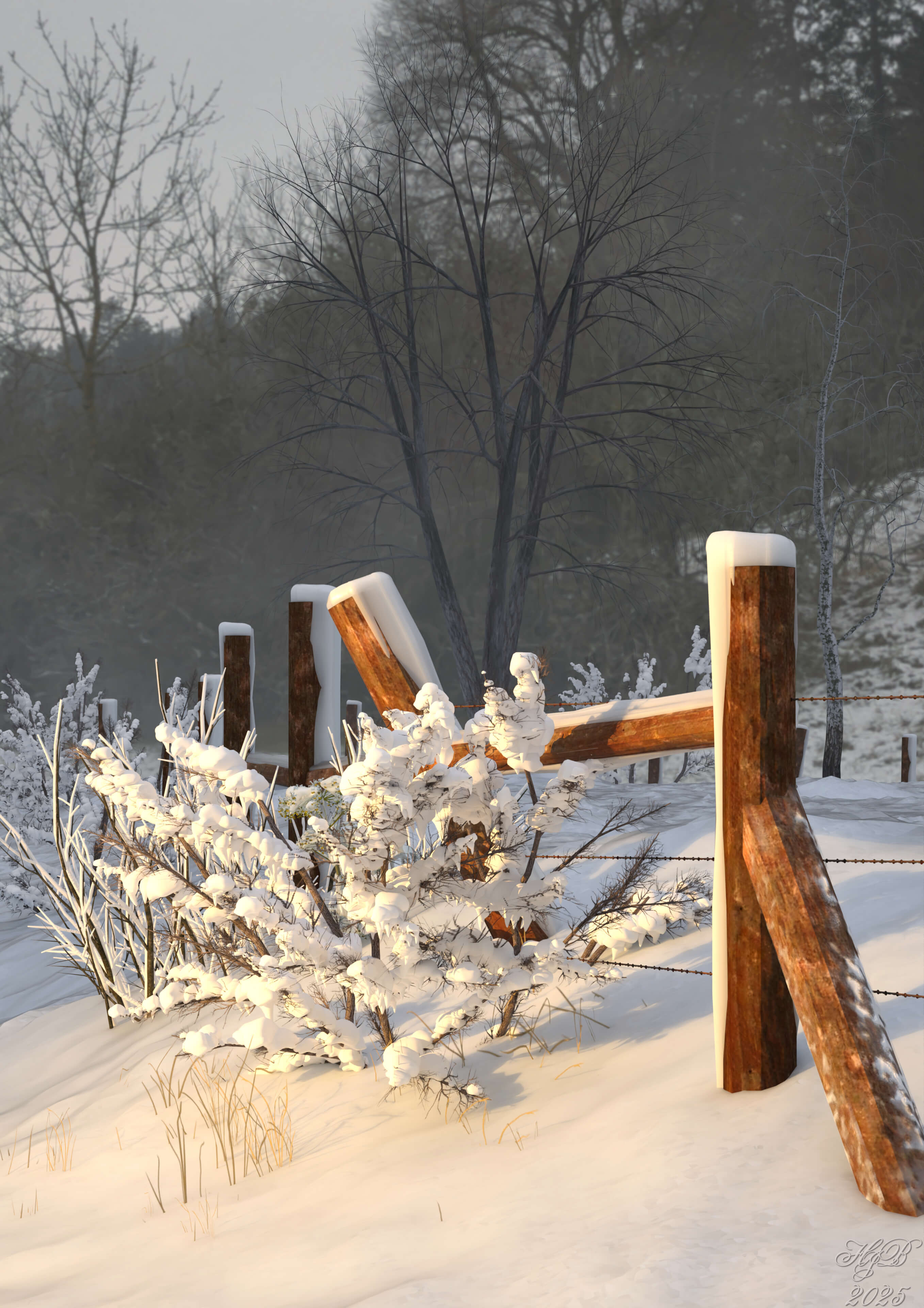 Winter Scene 6 3D Render, Digital Art by Hajoba