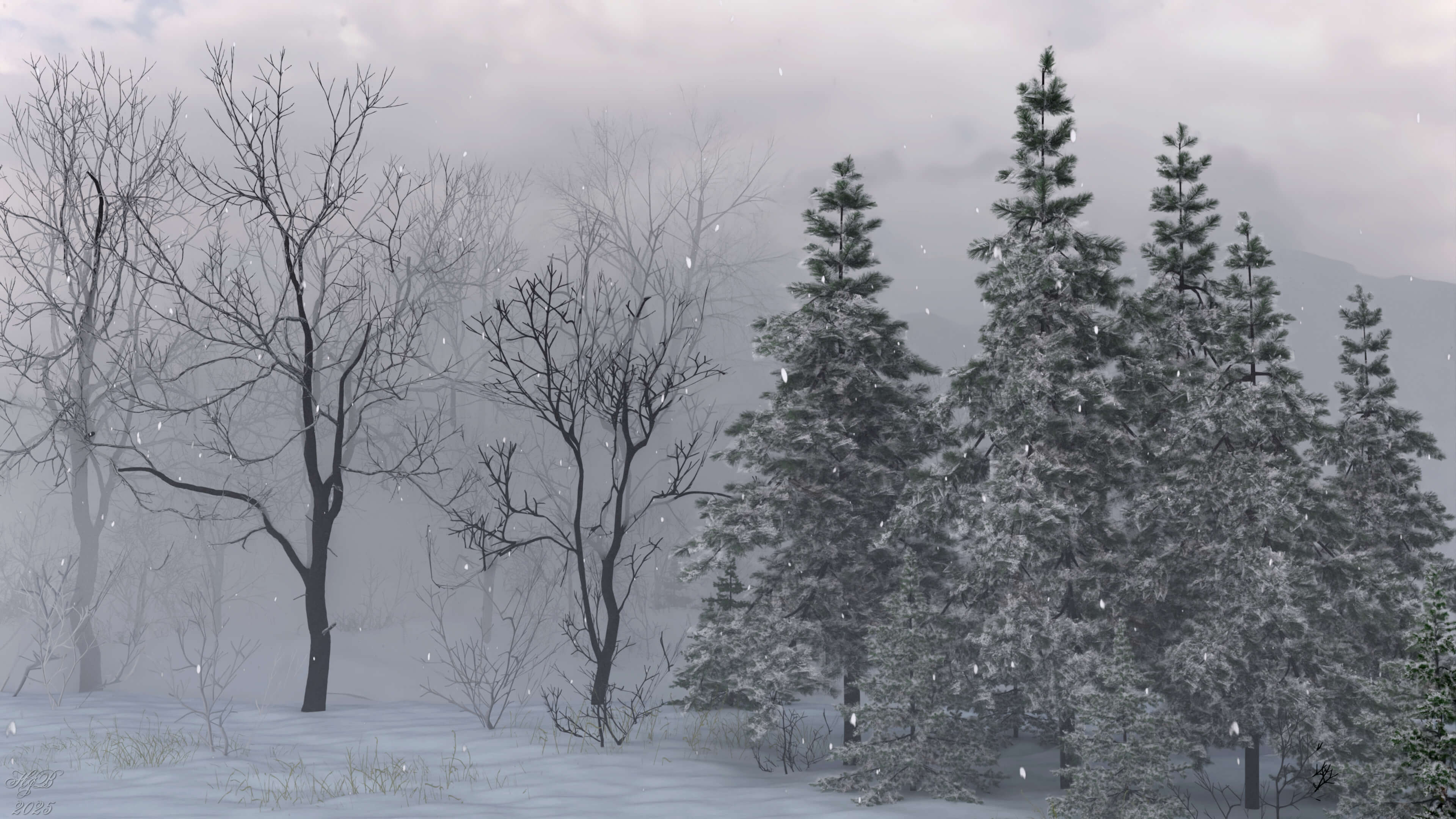 Winter Scene 7 3D Render, Digital Art by Hajoba