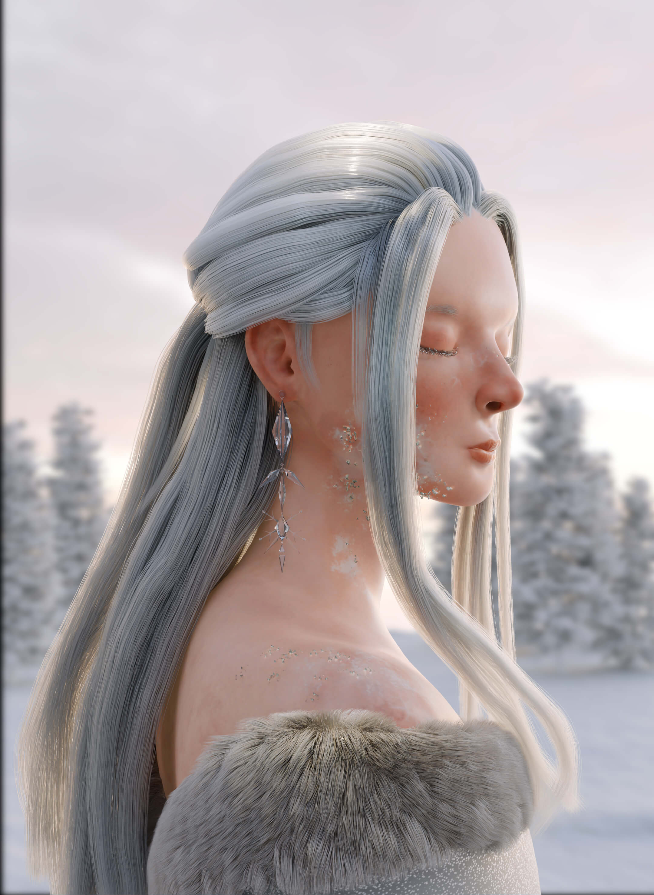 Snow Belle 3D Render, Digital Art by Hanakaji