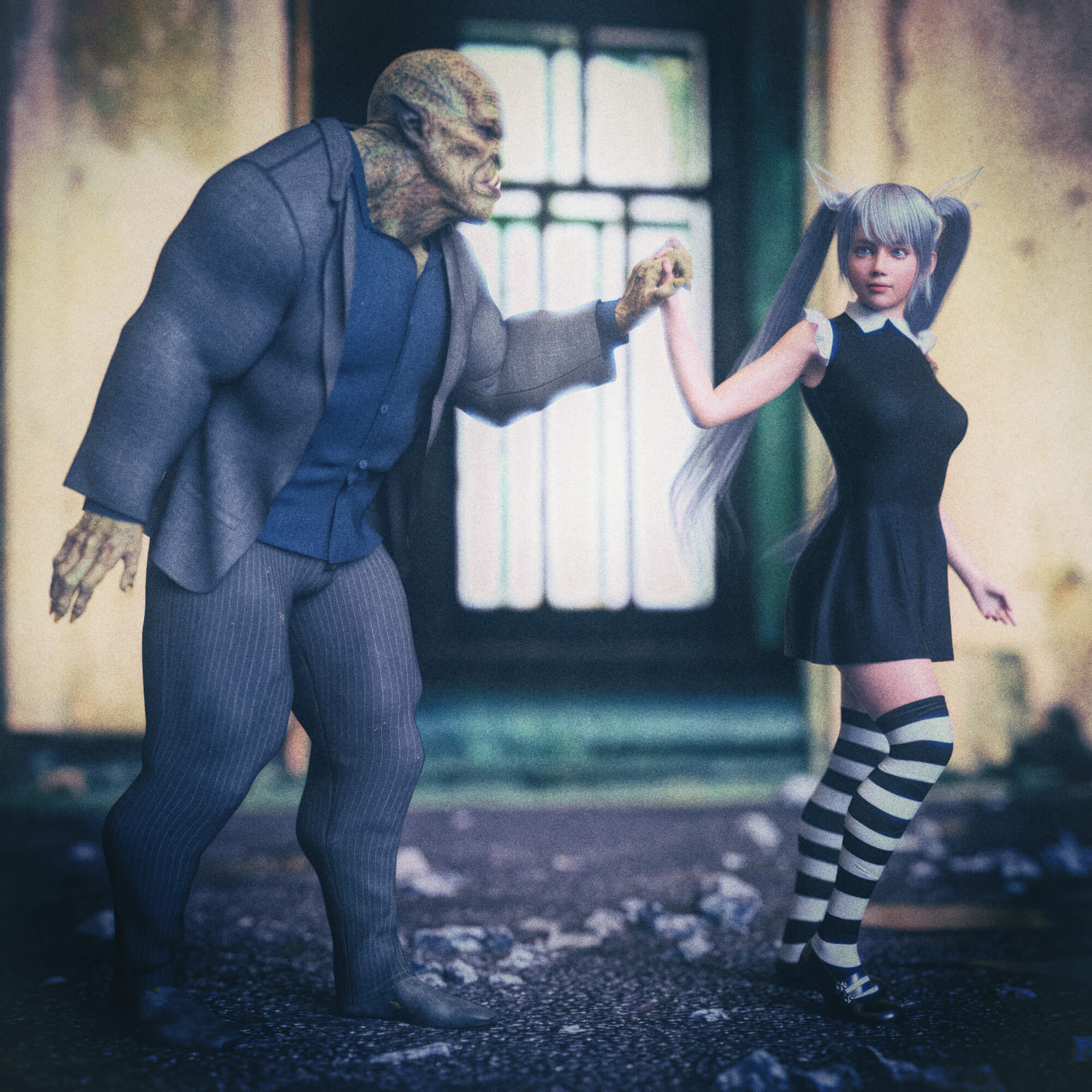Taking my daddy out for a walk 3D Render by haniwaselect
