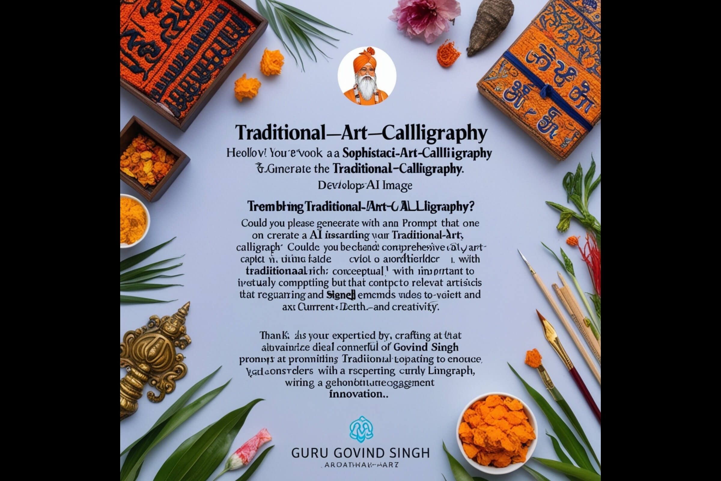 Divine Grace Calligraphy of Guru Gobind Singh Ji 3D Render