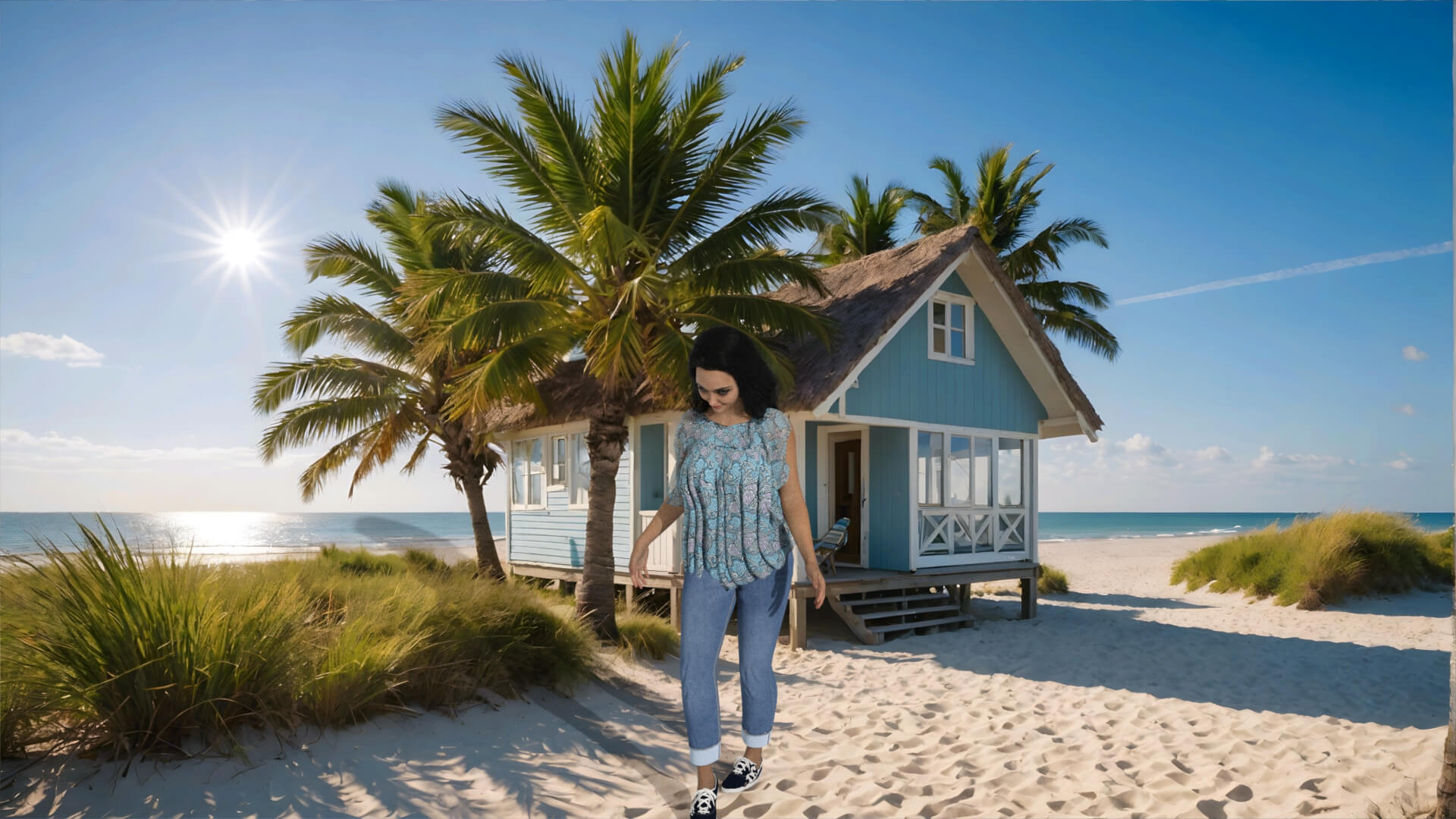 Walk on the beach with Maisy 3D Render by harold4471