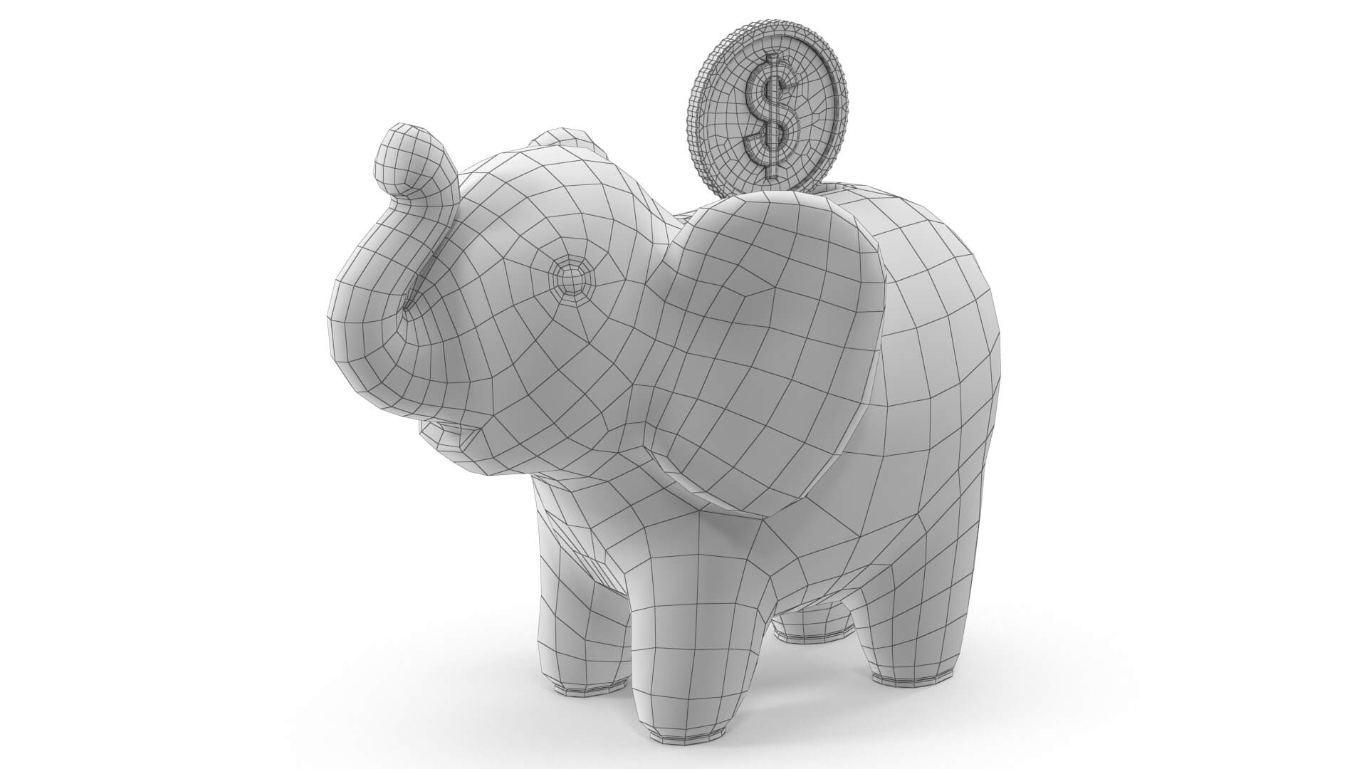 Elephant Bank and Dollar Coin - 3D Model by hdpoly