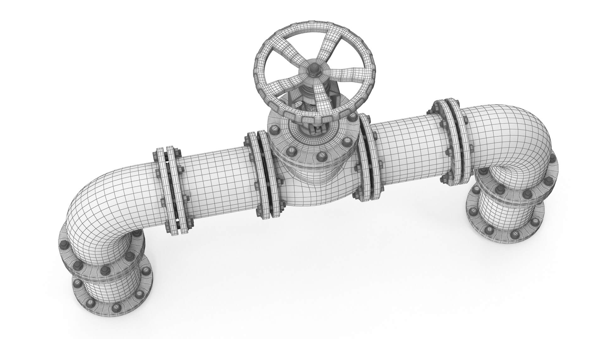 Gate Valve and Pipes - 3D Model by hdpoly