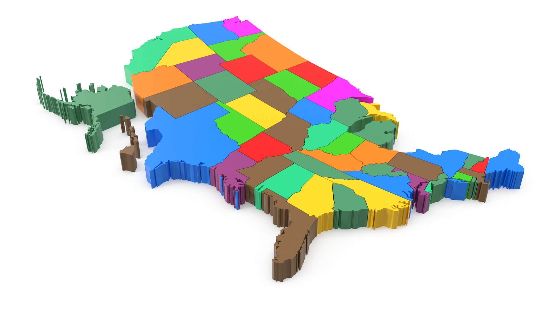 Colorful Map of USA - 3D Model by hdpoly