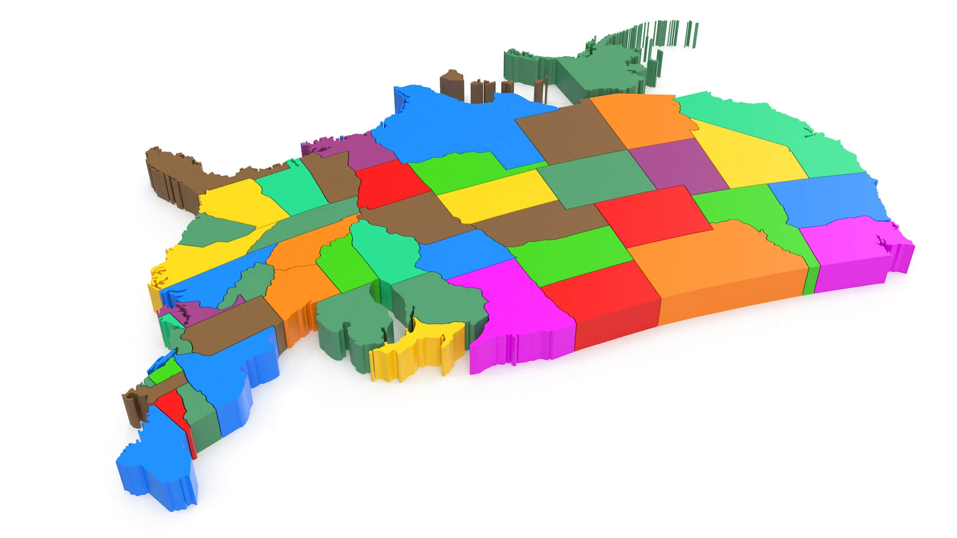 Colorful Map of USA - 3D Model by hdpoly