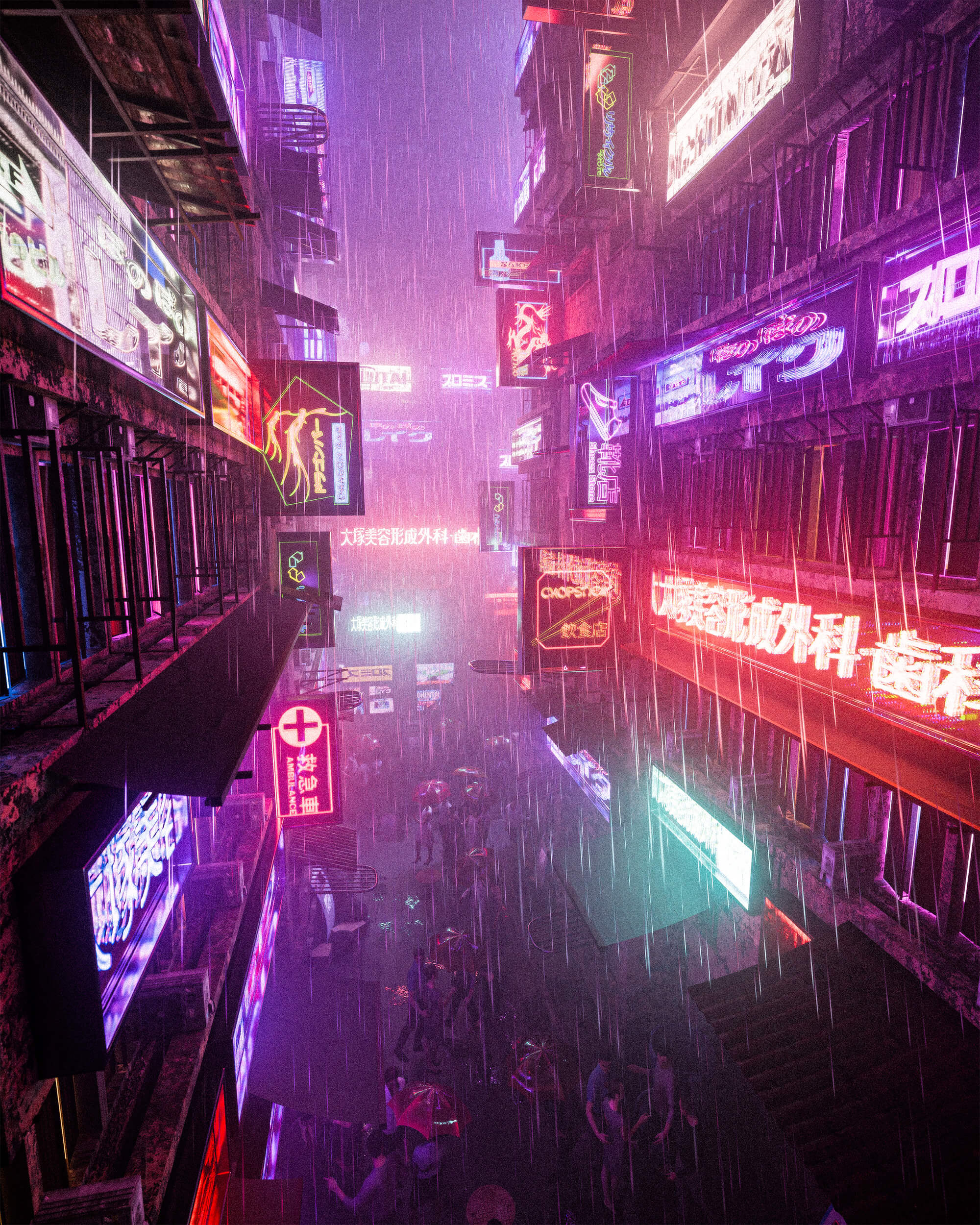 Cyber Streets 3D Render, Digital Art by HelloRuler