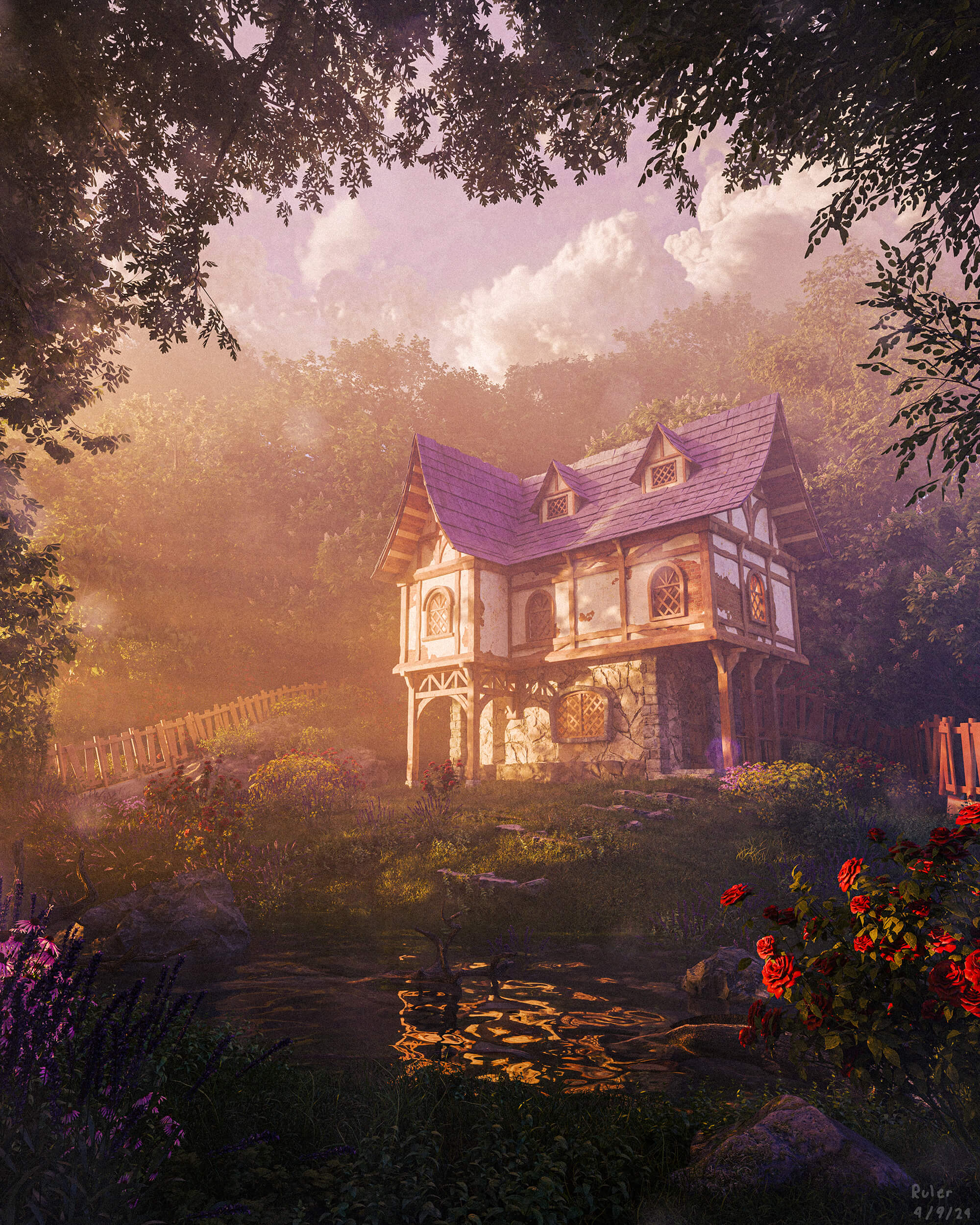 Golden Hour 3D Render, Digital Art by HelloRuler