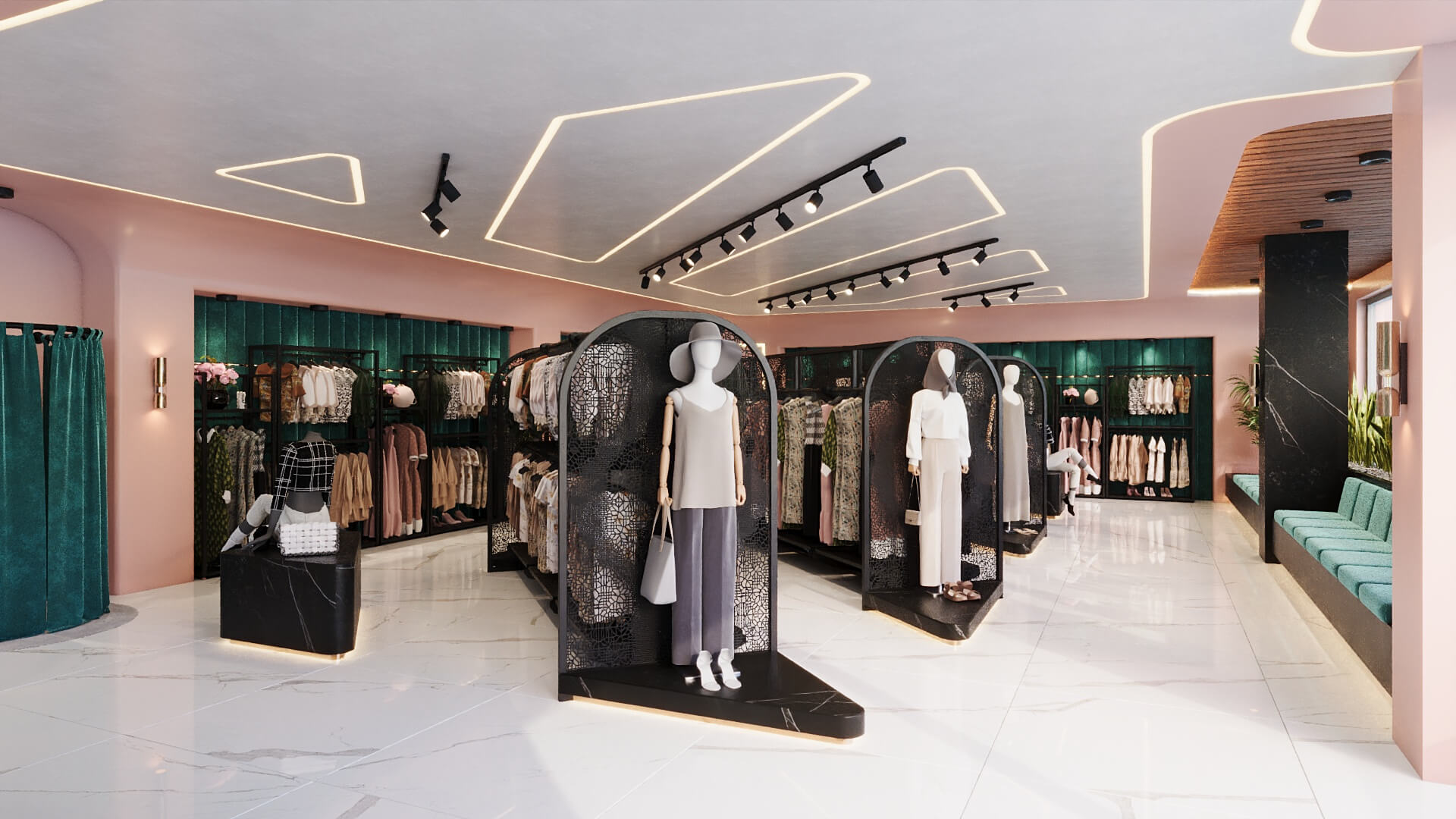 Modern Ladies Boutique Interior Design 3D Render by Hemase