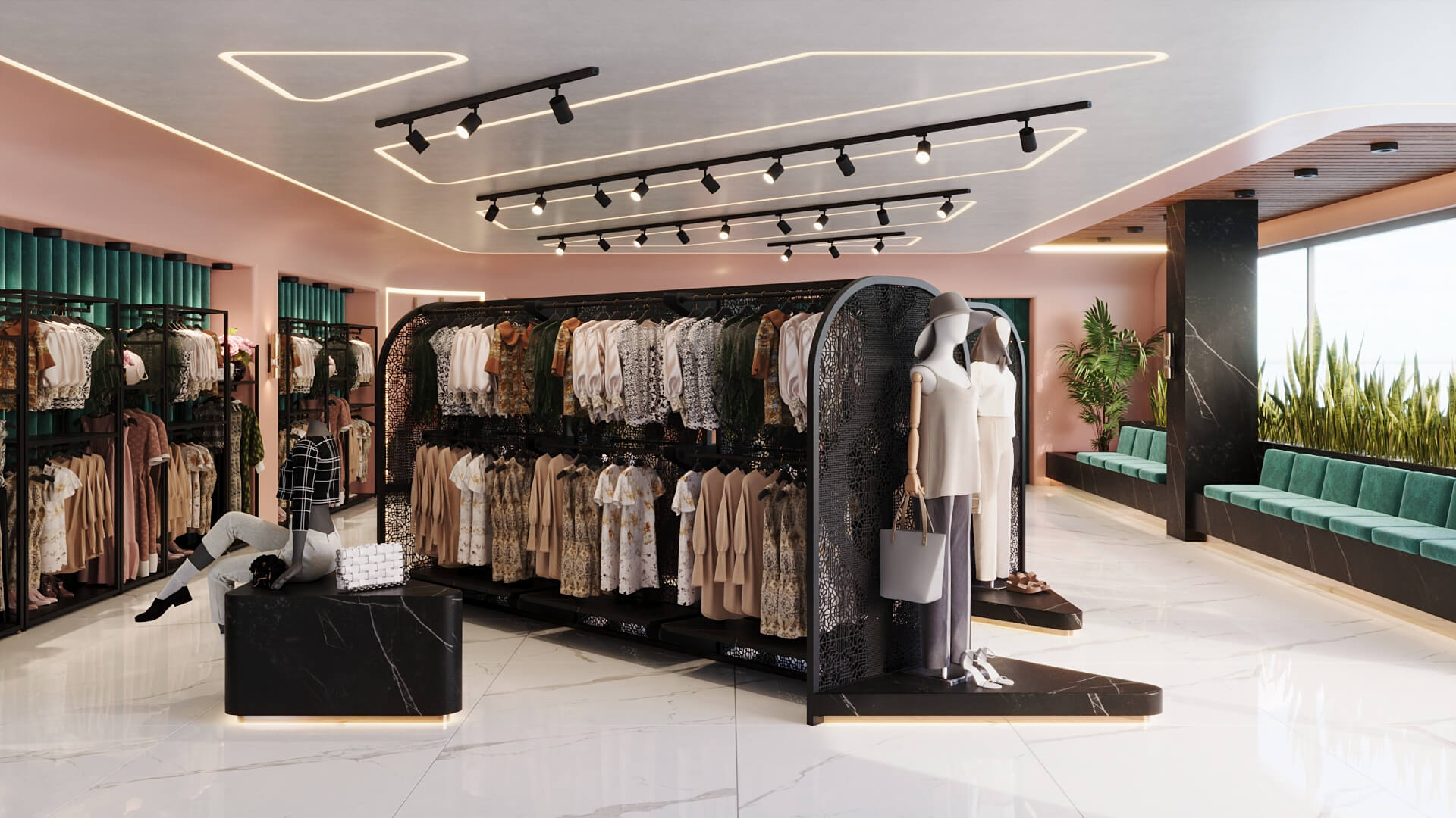 Modern Ladies Boutique Interior Design 3D Render by Hemase