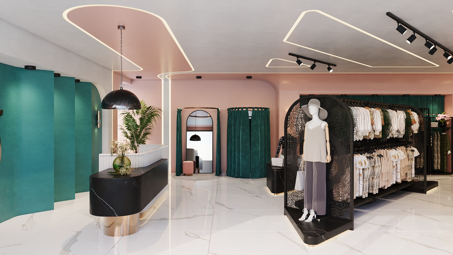 Modern Ladies Boutique Interior Design 3D Render by Hemase