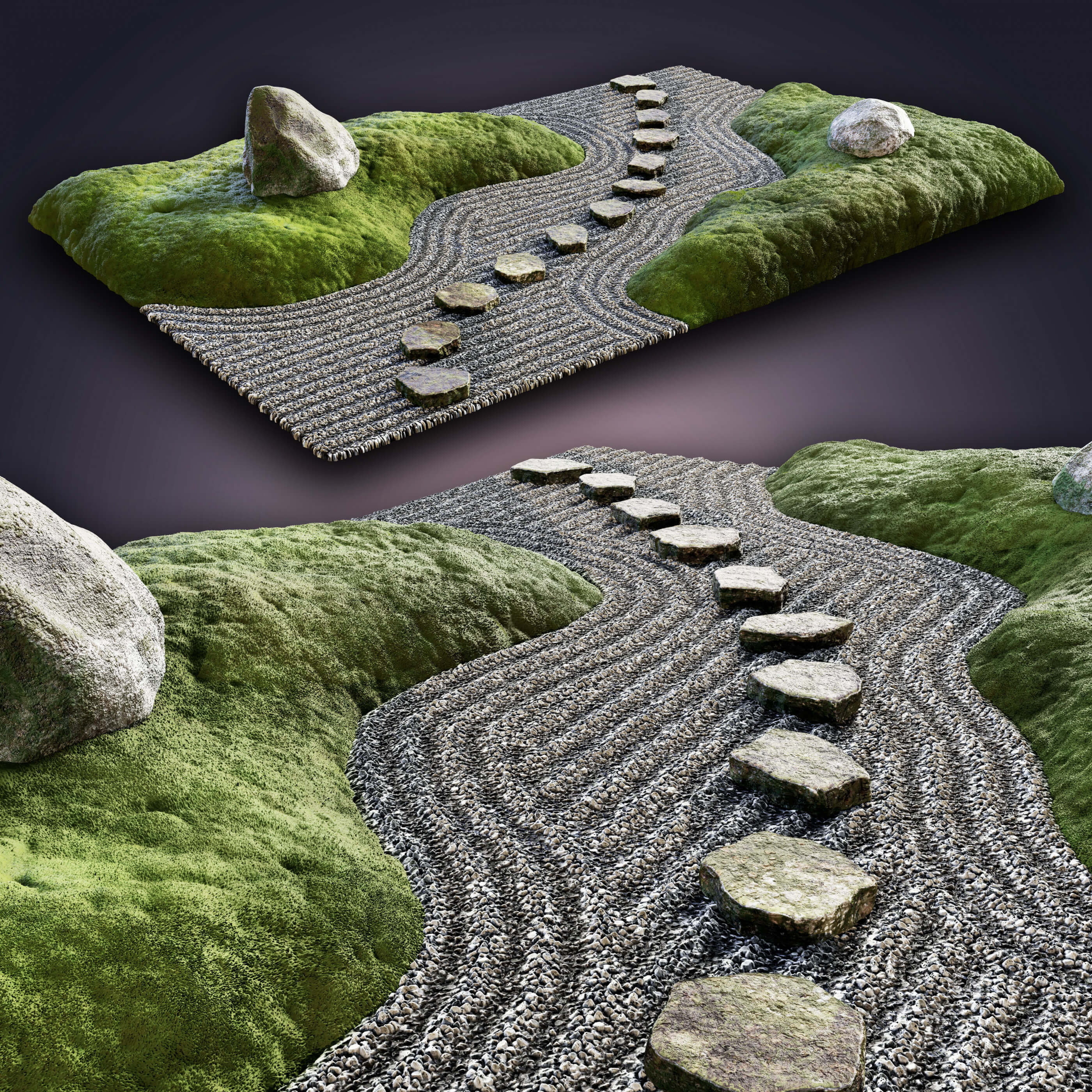 Japanese Rock (Zen) Garden 02 - Low Poly - PBR 3D Model by Hemase