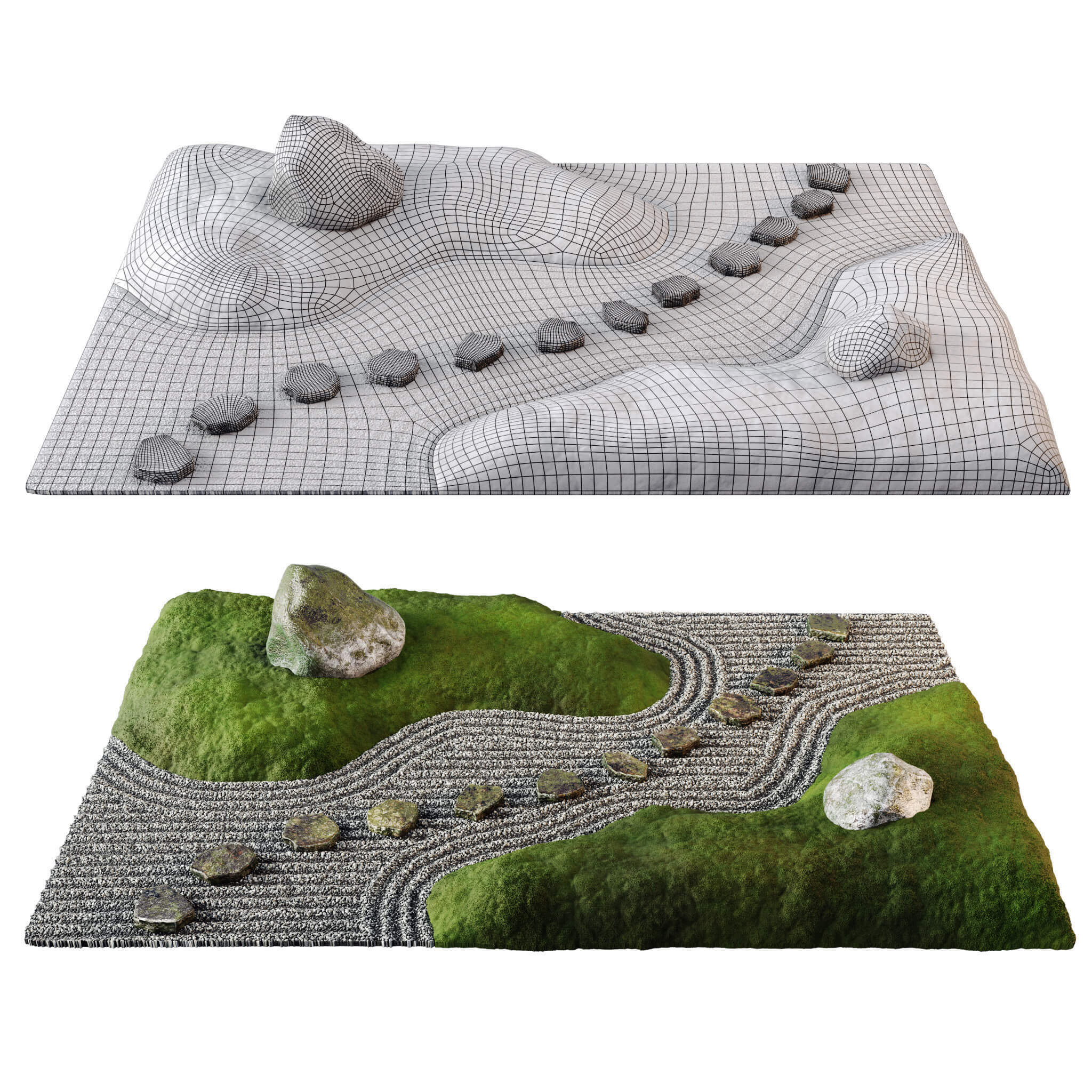 Japanese Rock (Zen) Garden 02 - Low Poly - PBR 3D Model by Hemase
