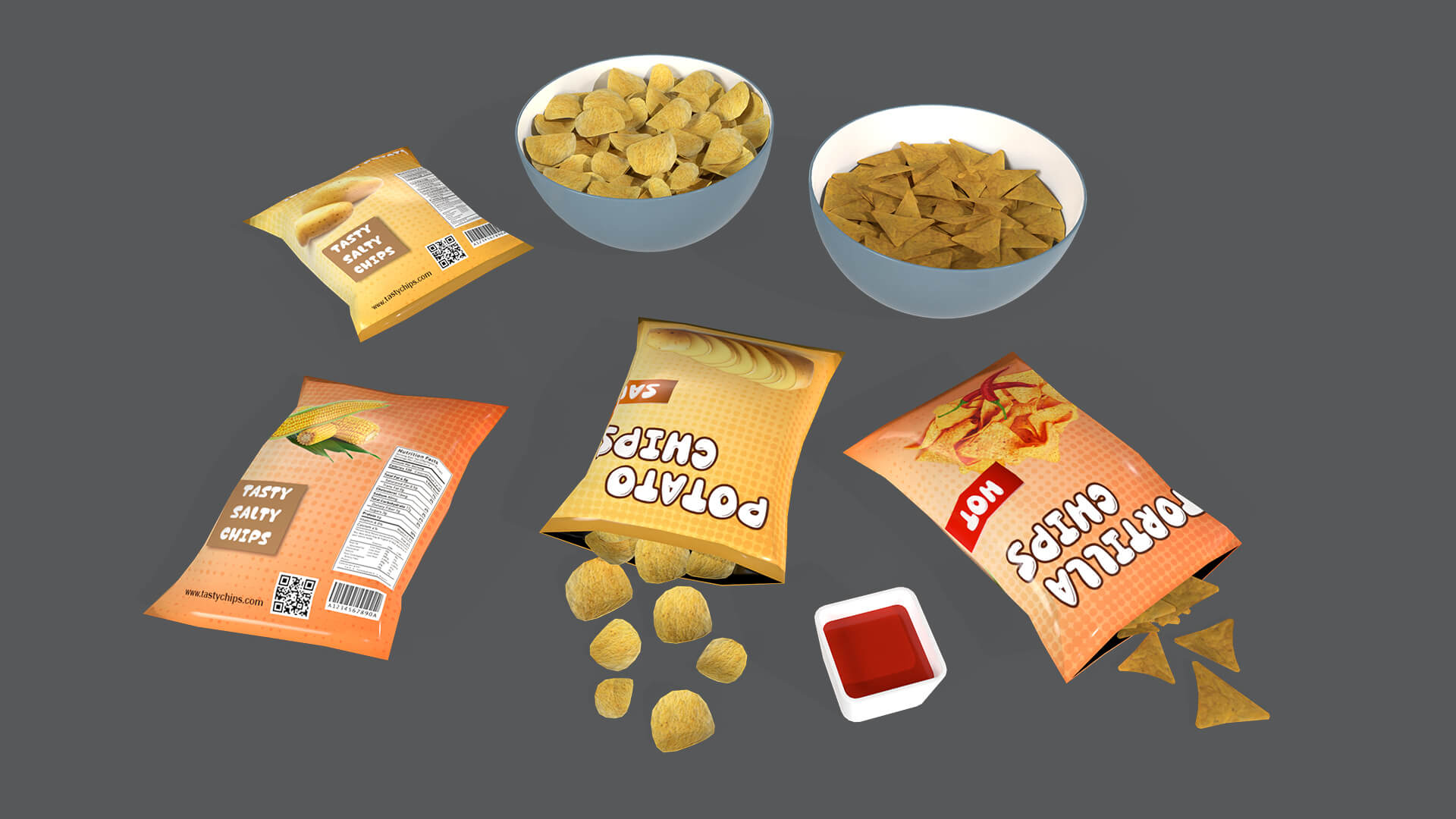 Lowpoly Chips Pack - 3D Model by Hend_Z