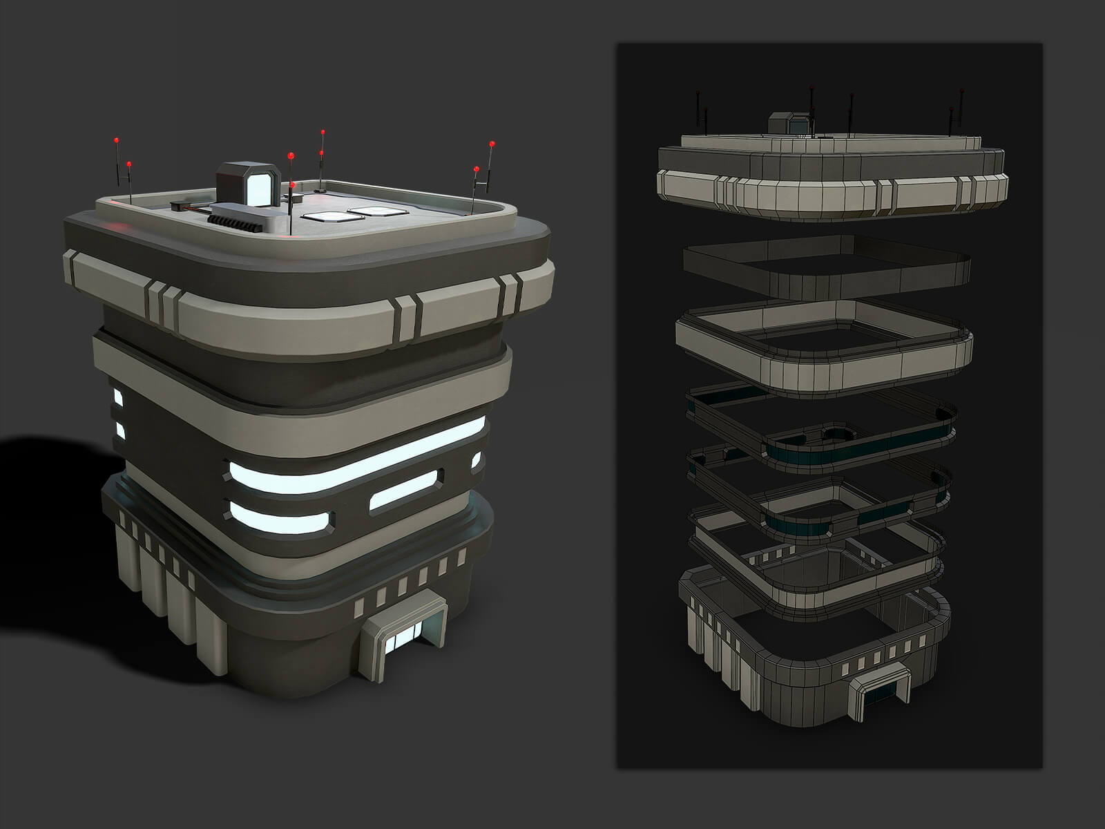 Lowpoly Modular Scifi Building Collection - 3D Model by Hend_Z