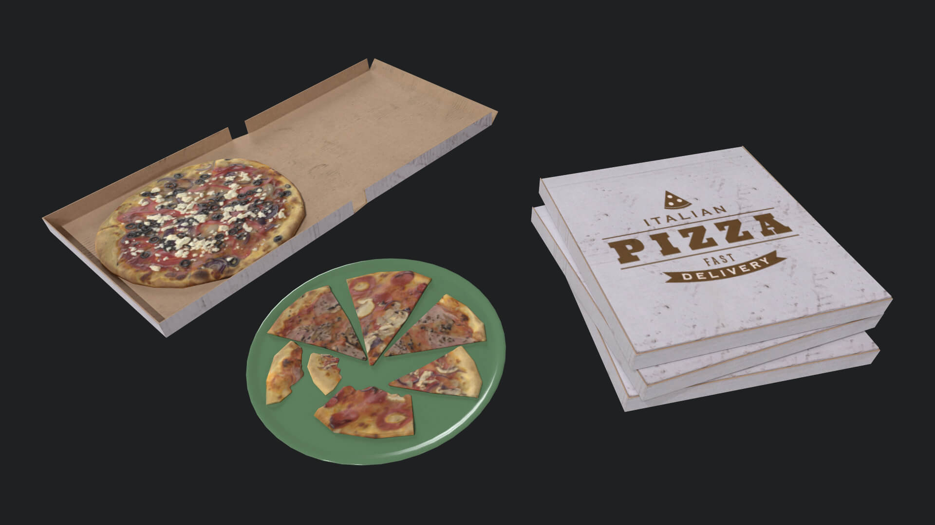 Low Poly Pizza Pack - 3D Model by Hend_Z