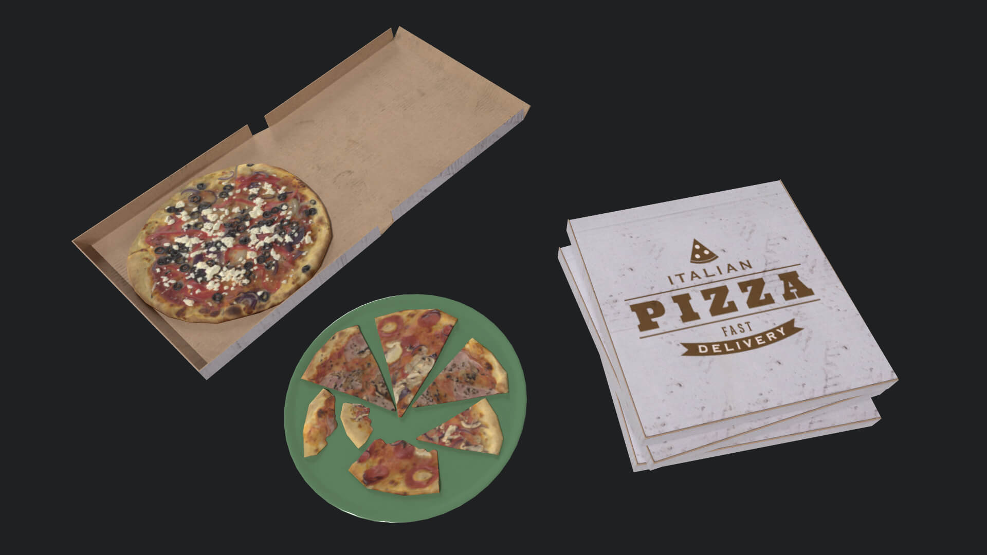 Low Poly Pizza Pack - 3D Model by Hend_Z