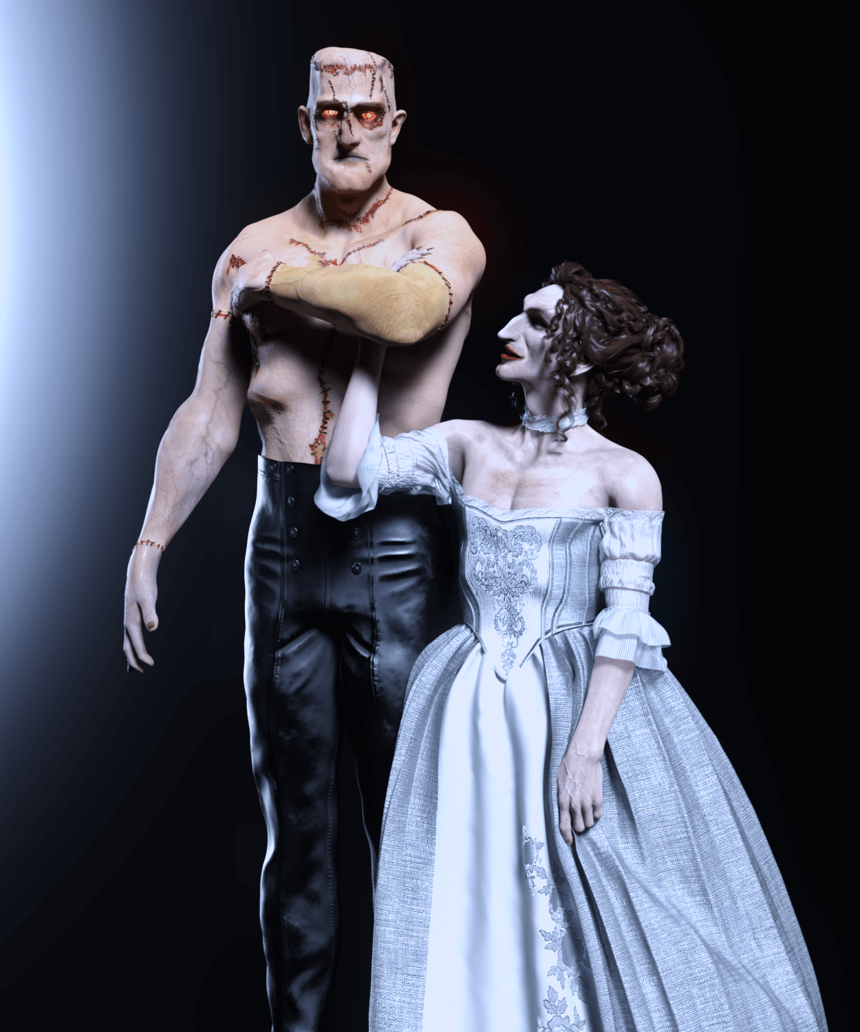 Bride of Frankenstein 3D Render, Digital Art by Henrika