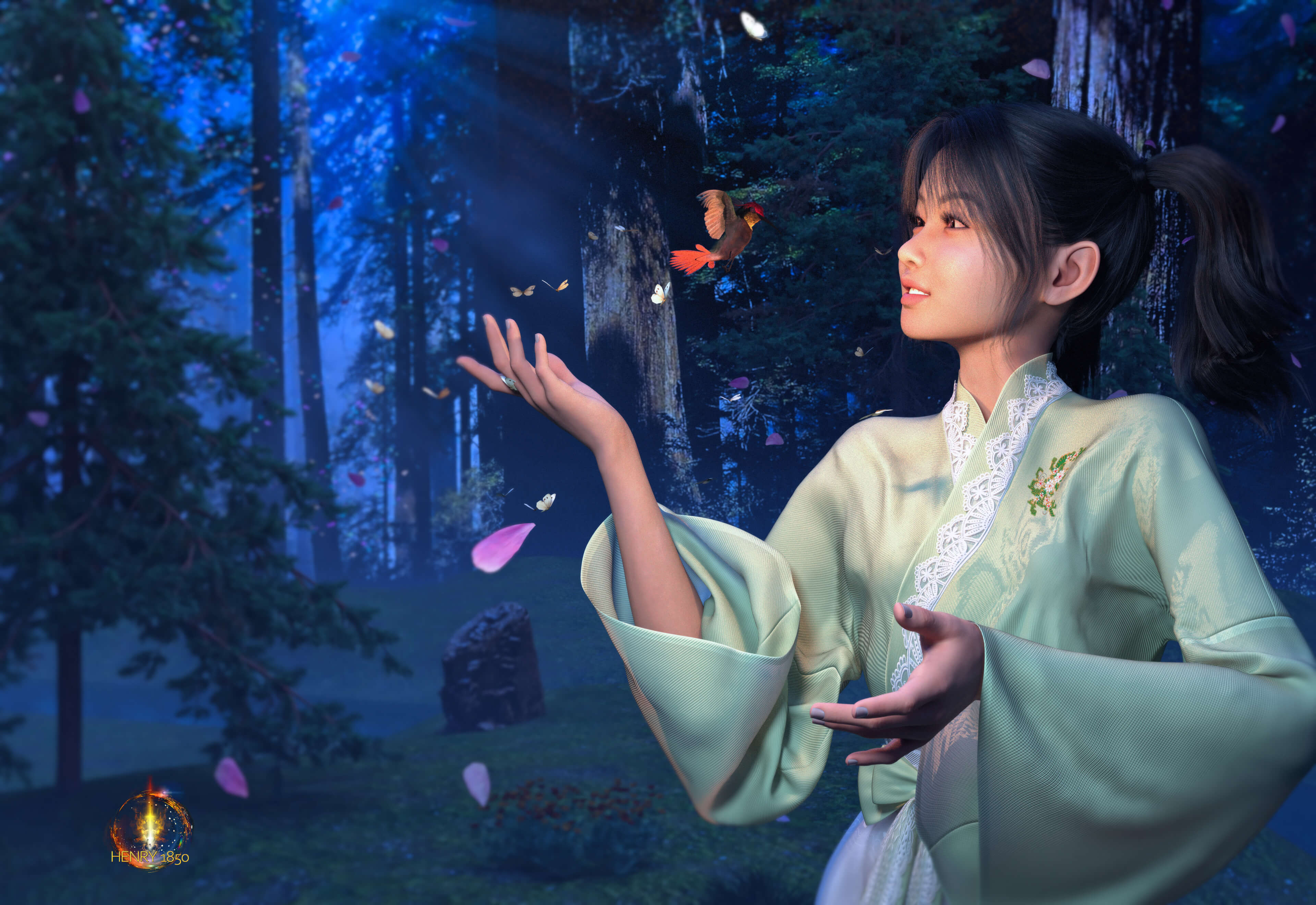 Night Time Visitor 3D Render, Digital Art by Henry1850