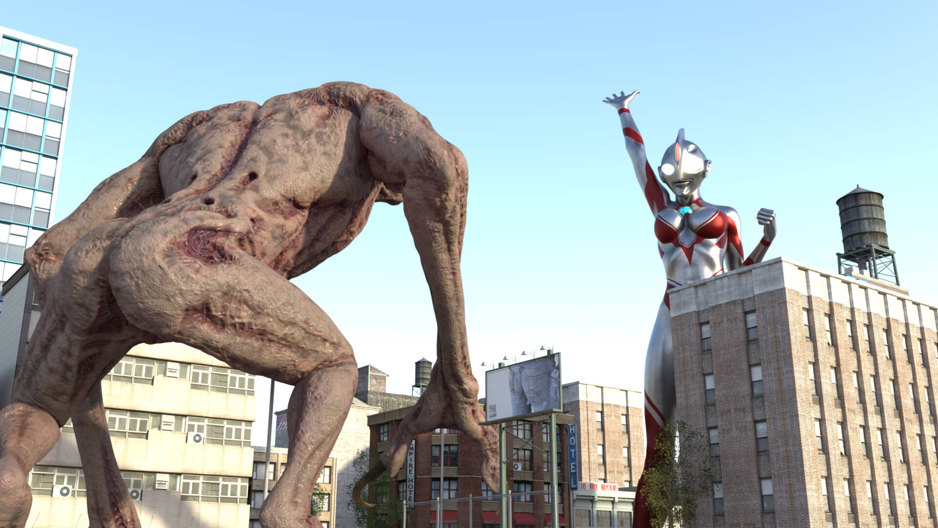 Ultragirl vs Void Lurker 3D Render, Digital Art by HeroineFactory