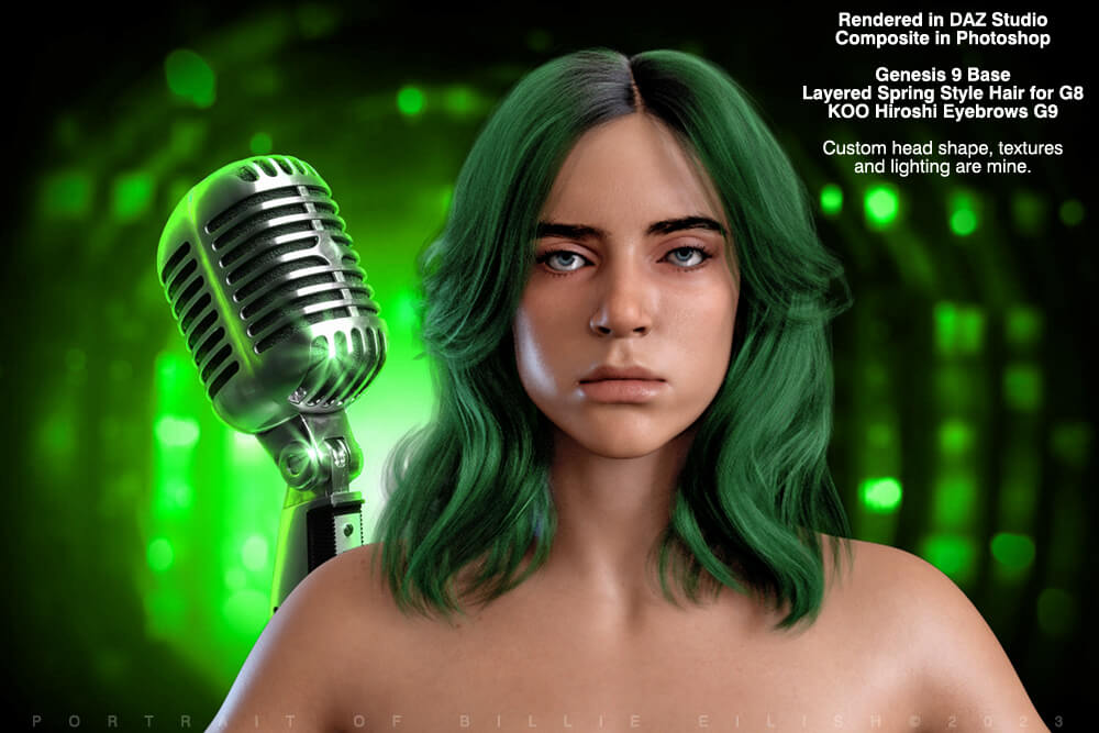 Portrait of Billie Eilish with G9 3D Render by HevieState3D