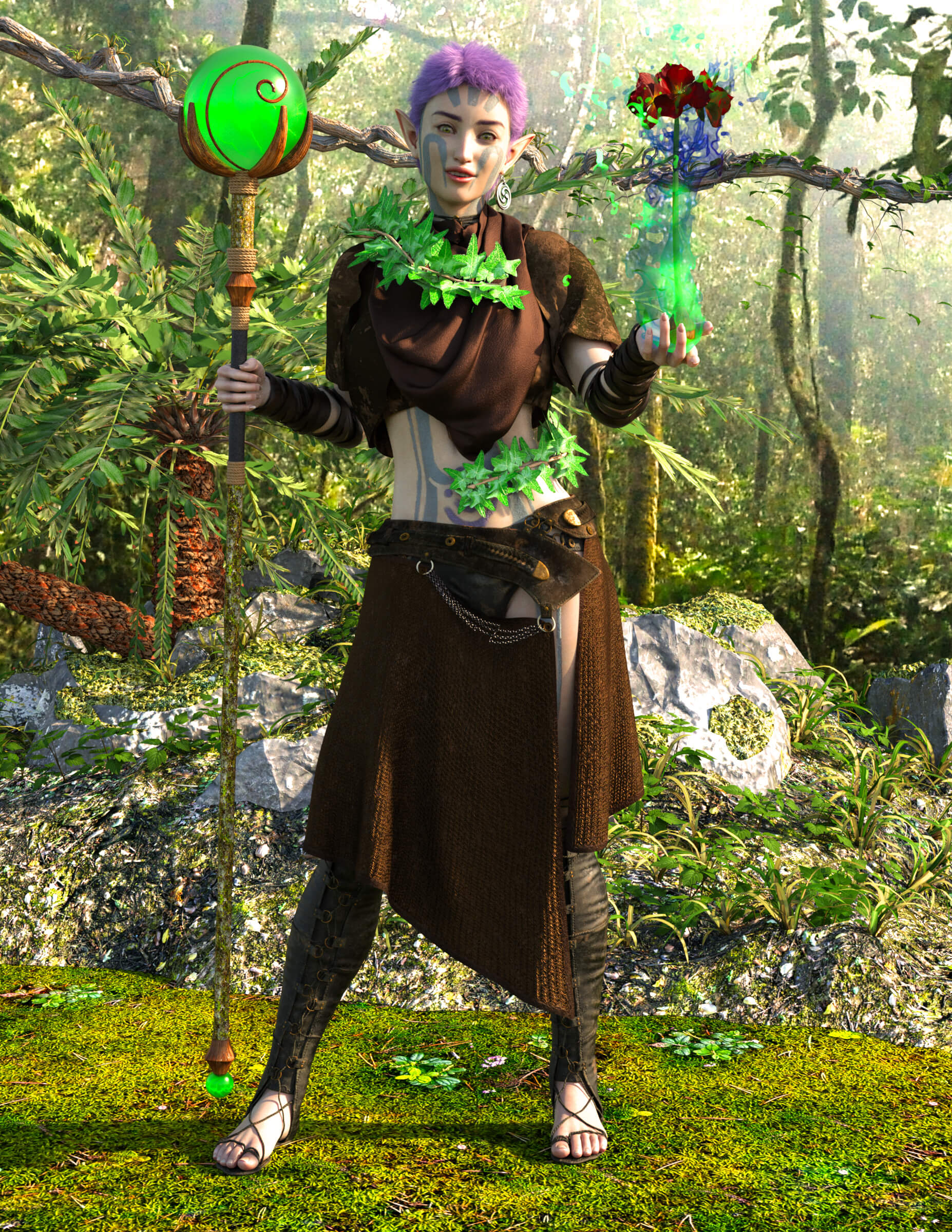 Hart - Elf Druid 3D Render, Digital Art by Hexdrake