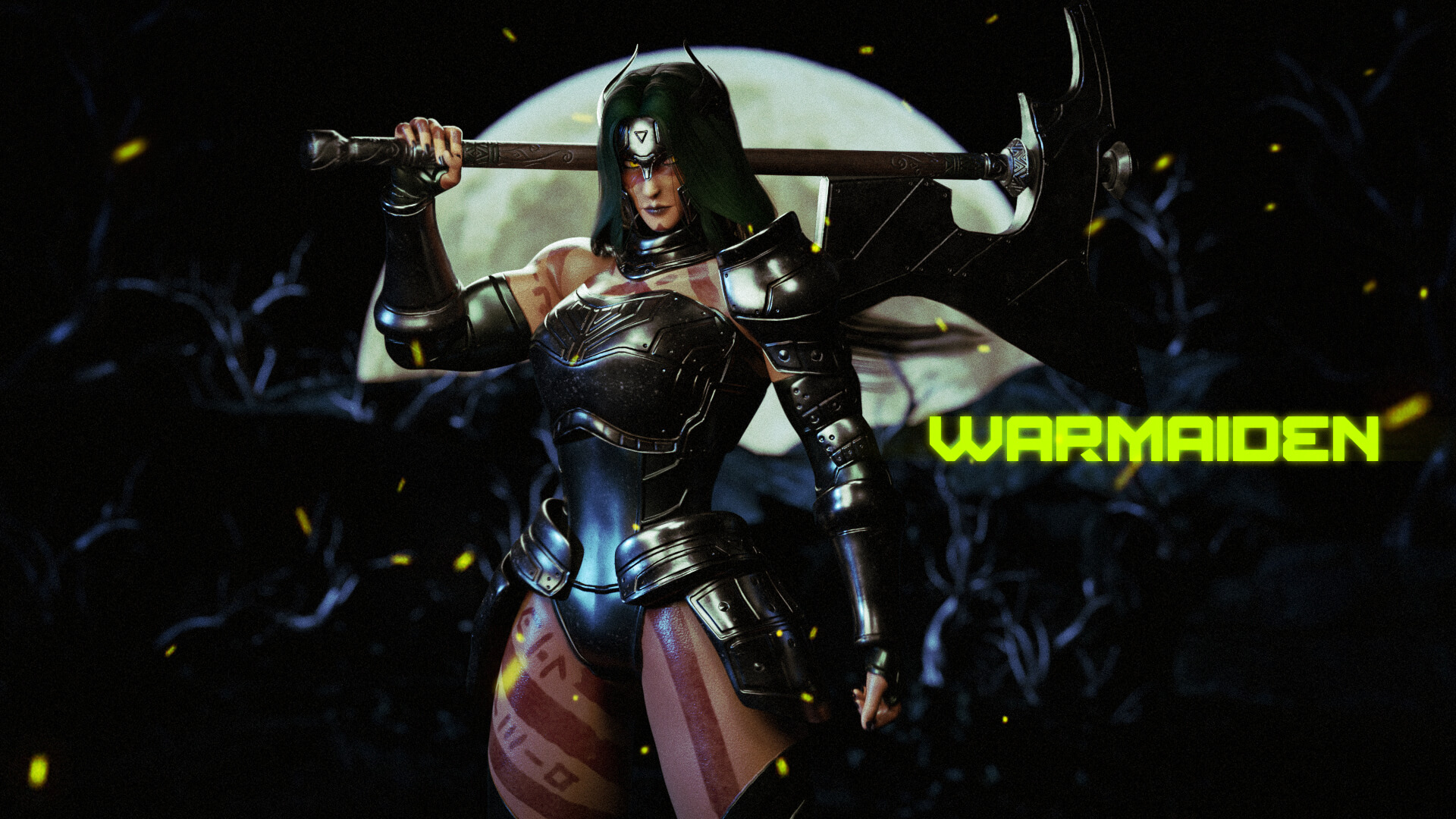 Warmaiden - Demon Slayer 3D Render, Digital Art by Hisqiefurqoni